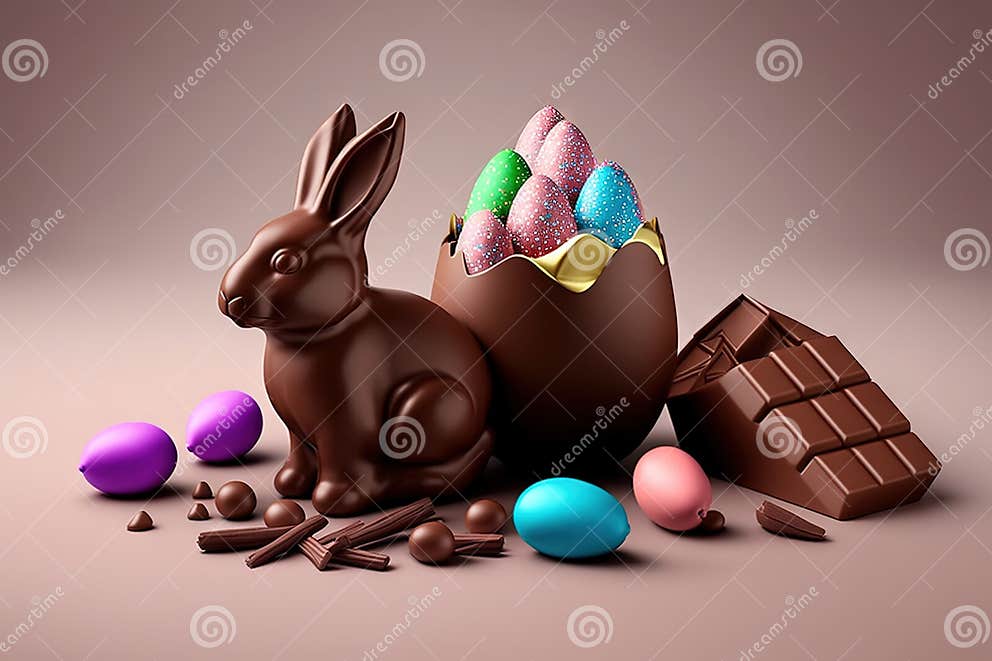 Easter Beautiful Painted Eggs in Chocolate Eggshell. Stock Illustration ...