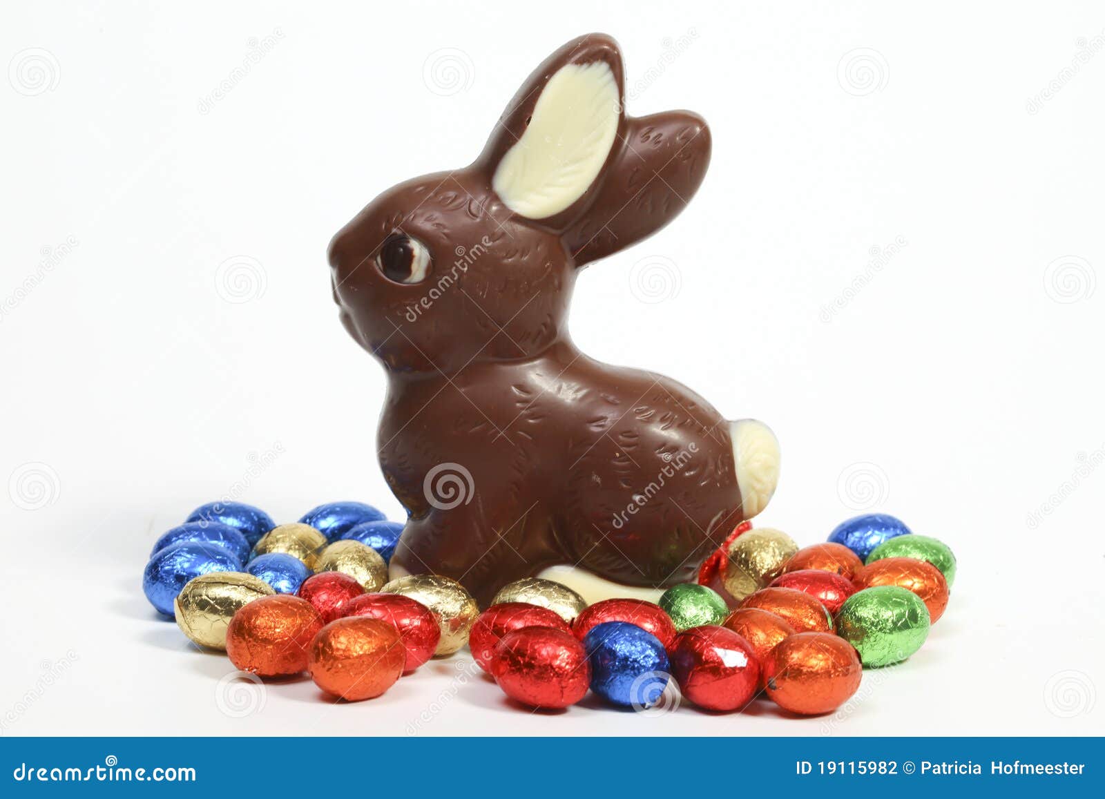 Chocolate bunny with eggs stock photo. Image of chocolate - 19115982