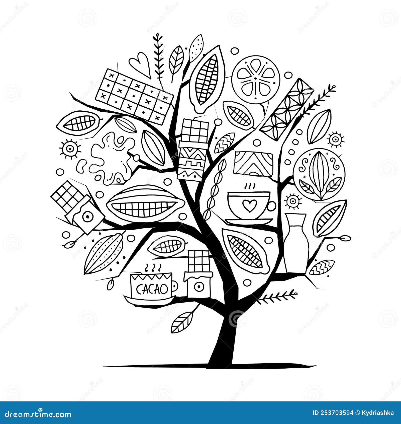 Chocolate, Cacao and Sweets. Concept Art Choco Tree for Your Design ...