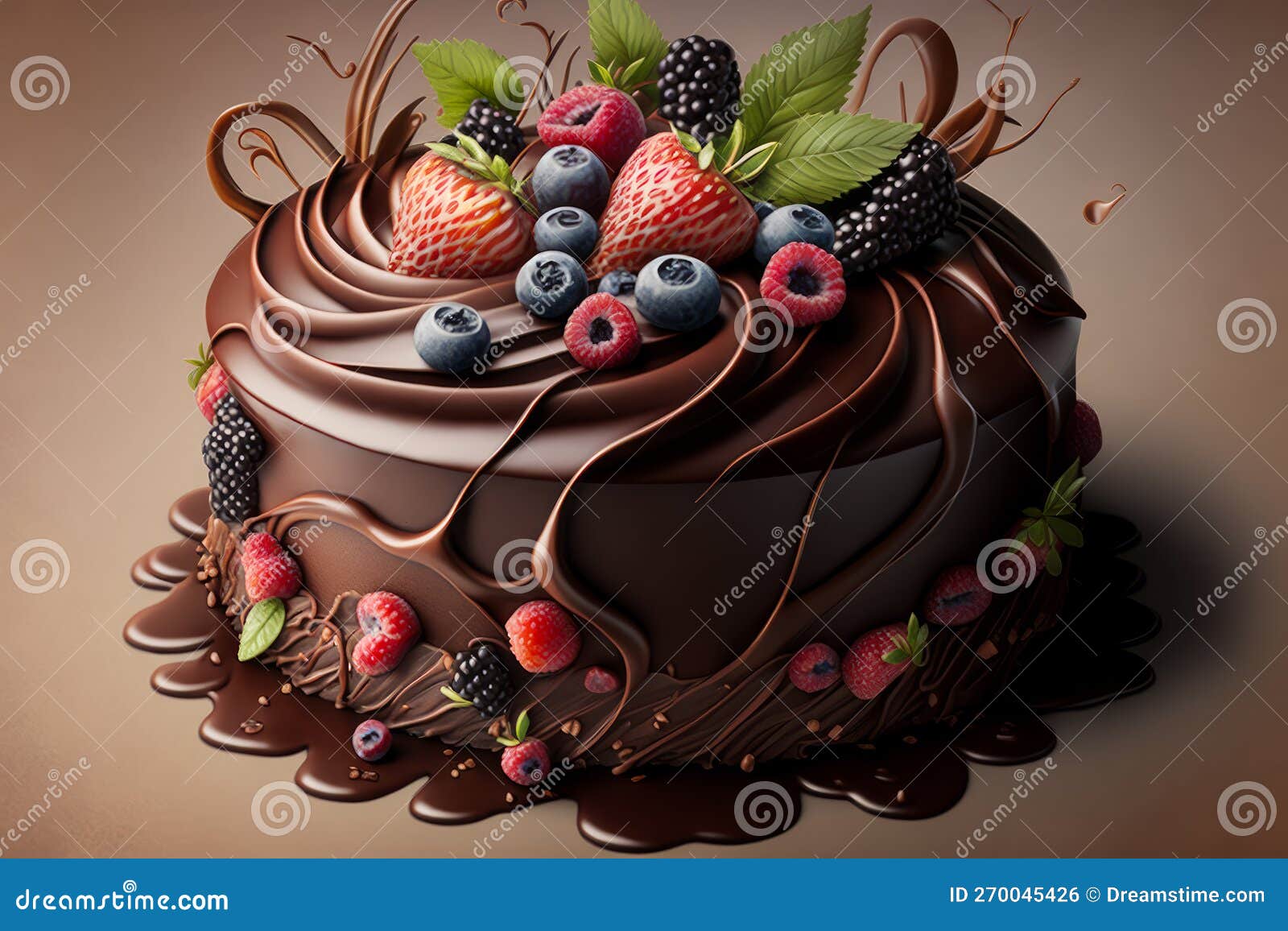 Chocolate Cake with Berries and Chocolate Frosting. Generative AI Stock ...