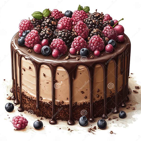 Chocolate Cake with Berries Illustration Stock Illustration ...
