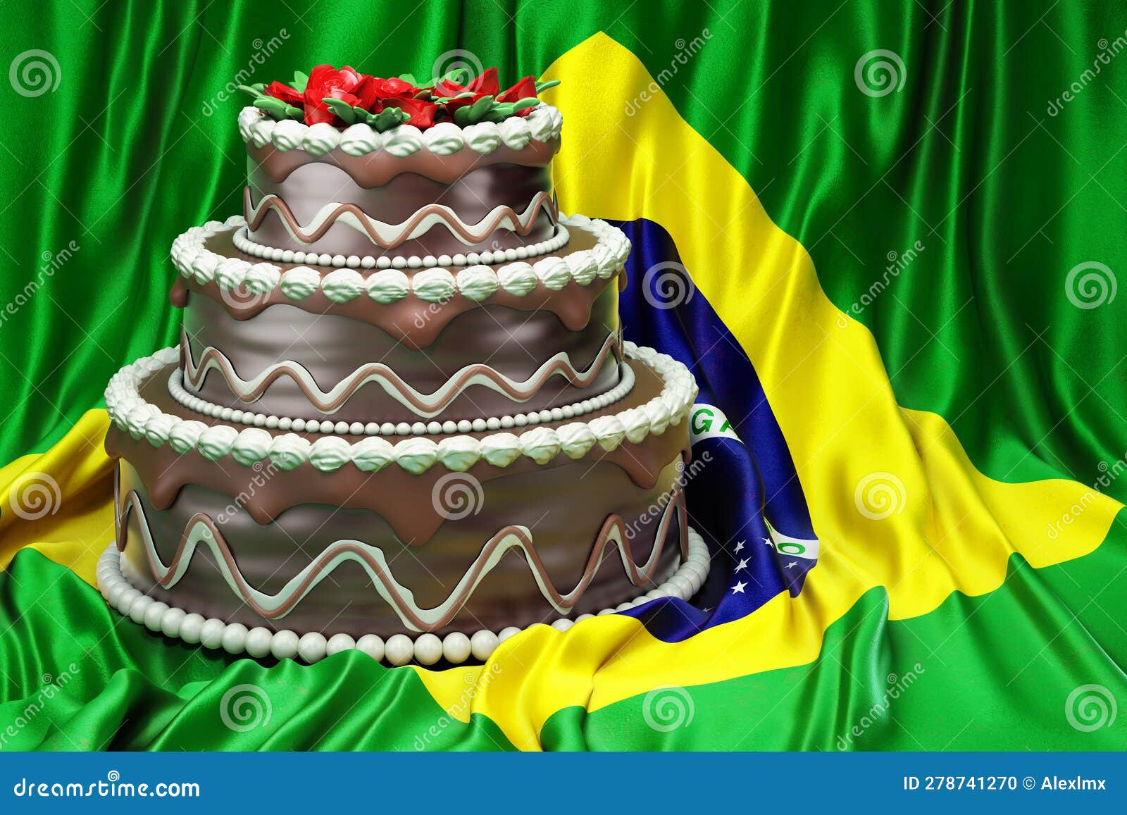 Chocolate Cake on the Brazilian Flag Background, 3D Rendering Stock ...