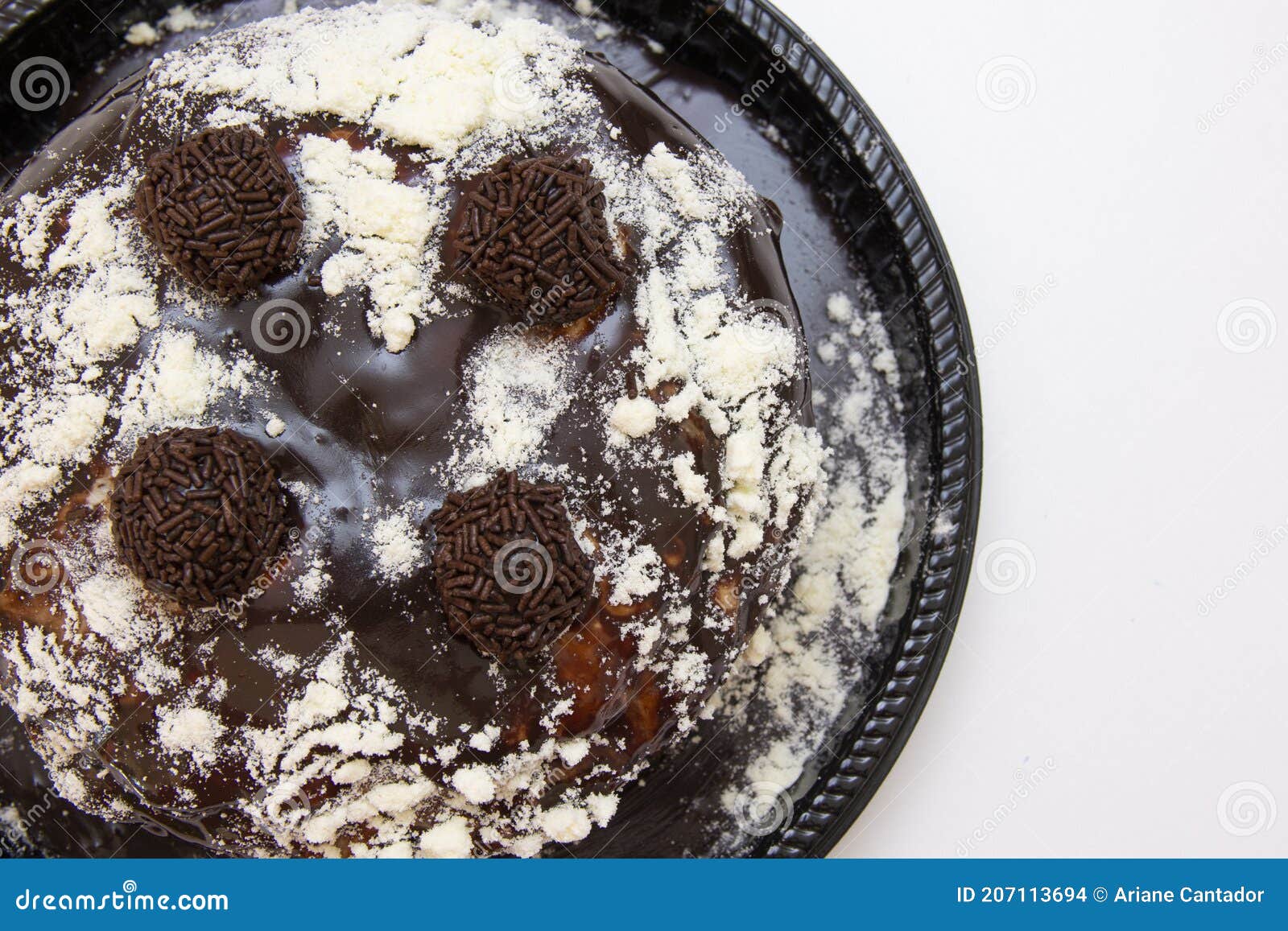Chocolate Cake with Brigadeiro Topping and Powdered Milk Stock Photo ...