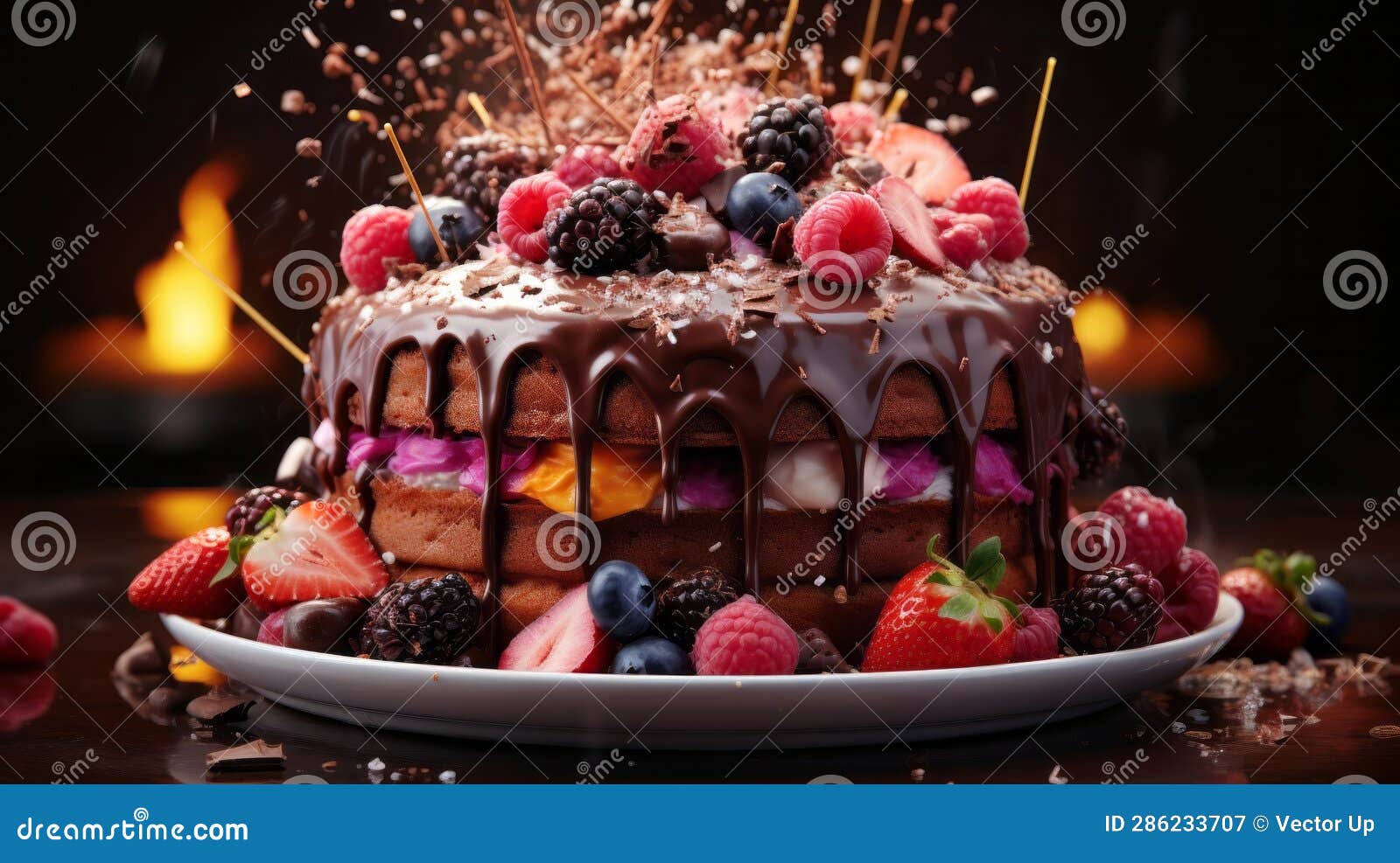 A Chocolate Cake with Candy Exploding. Generative AI. Stock ...