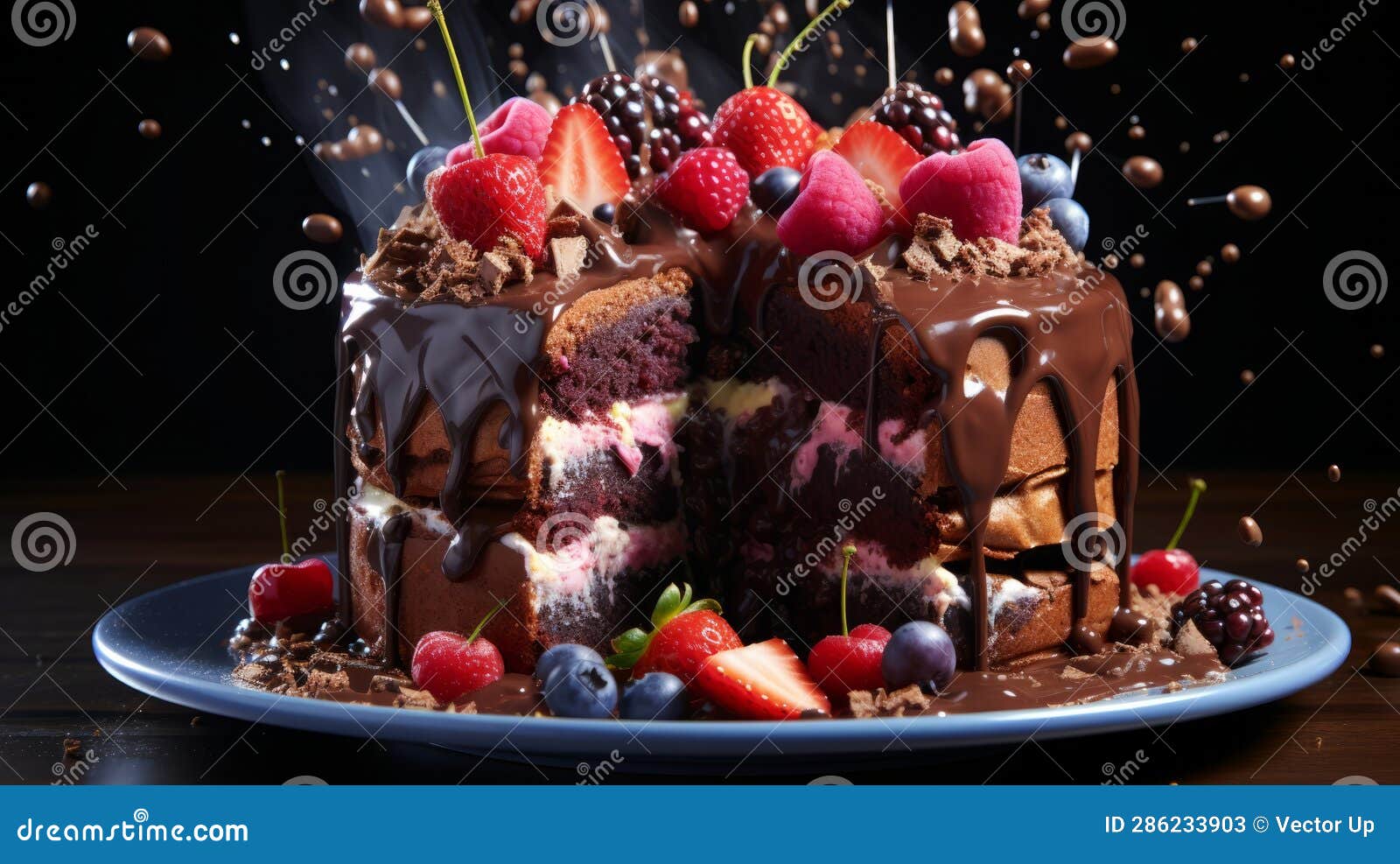 A Chocolate Cake with Candy Exploding. Generative AI. Stock ...