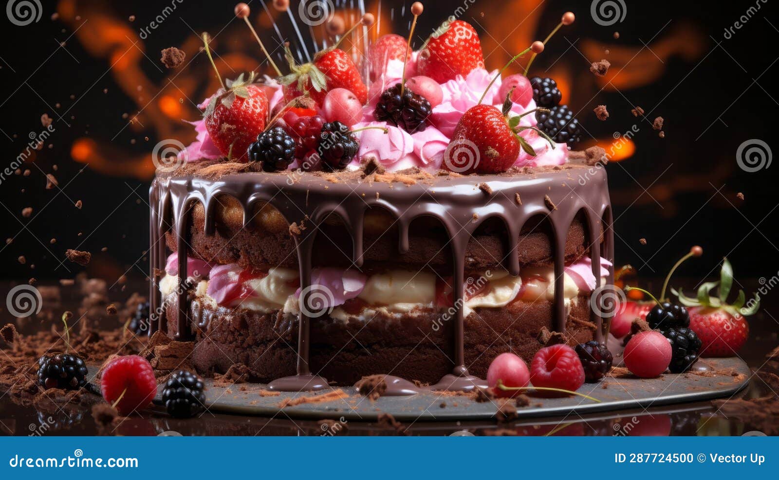 A Chocolate Cake with Candy Exploding. Generative AI. Stock ...