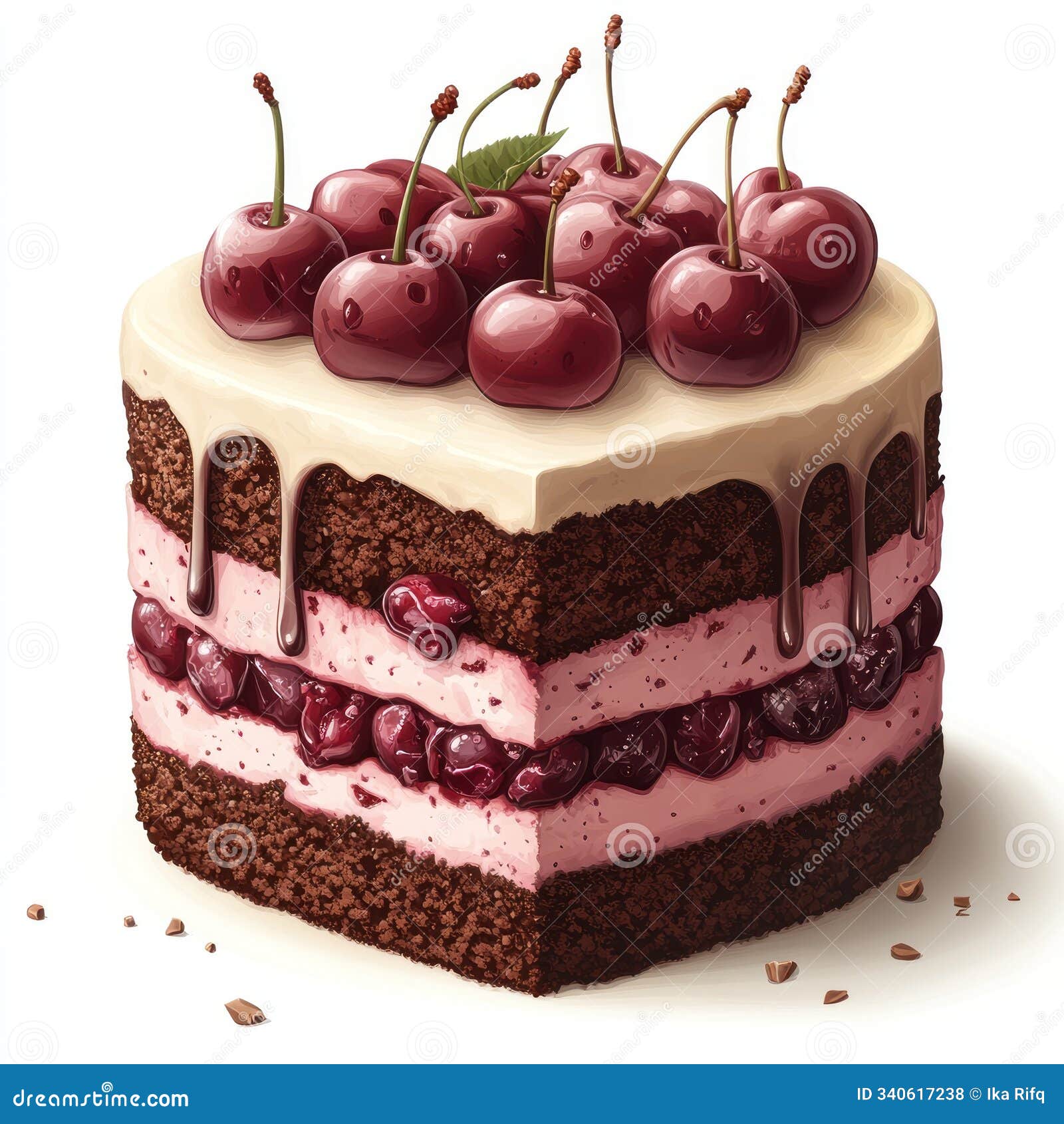 Chocolate Cake with Cherry Topping Illustration Stock Illustration ...