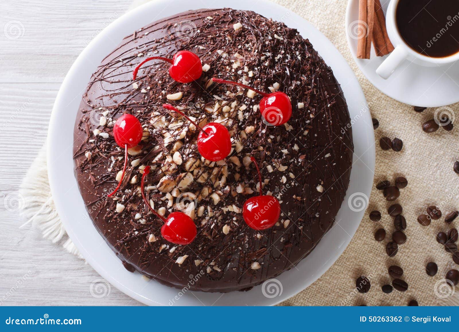 Chocolate Cake and Coffee Horizontal Top View Closeup Stock Photo ...