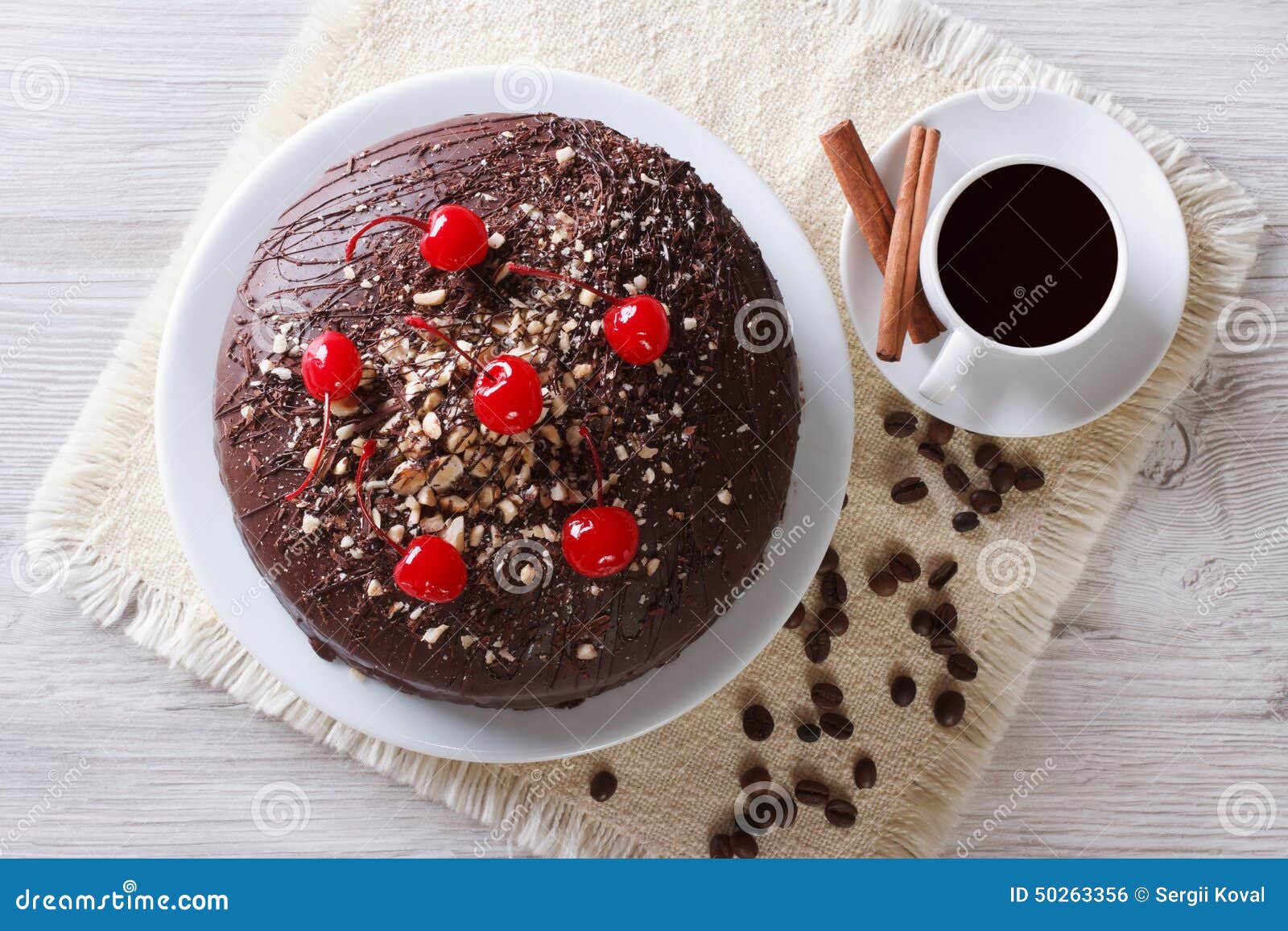 Chocolate Cake and Coffee Horizontal Top View Stock Photo - Image of ...