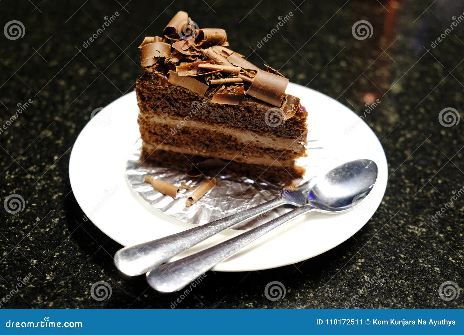 Chocolate Cake on Dish with Fork and Spoon Stock Image - Image of cake ...