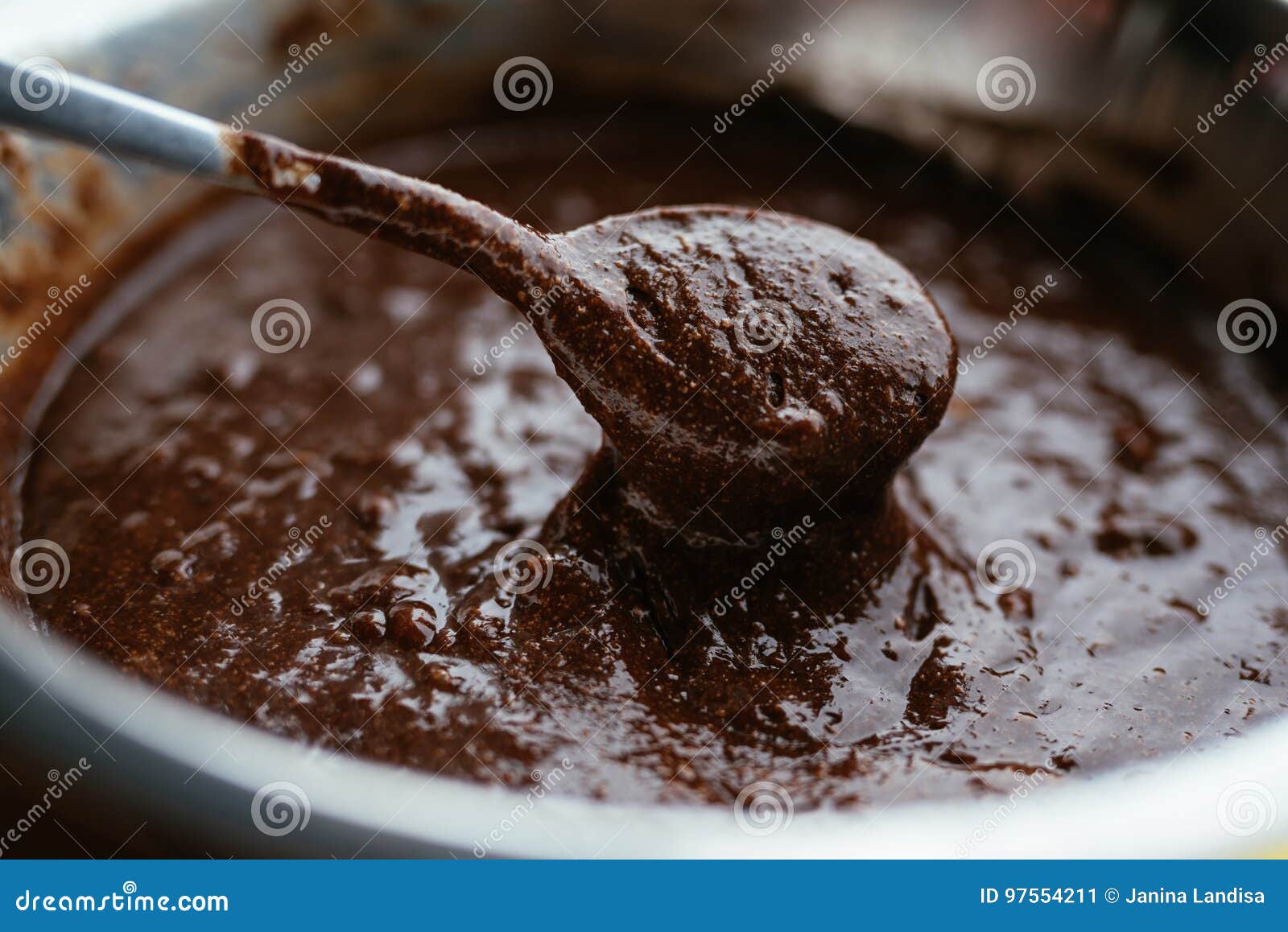 Chocolate Cake Dough on a Spoon during Cooking Process Stock Image ...