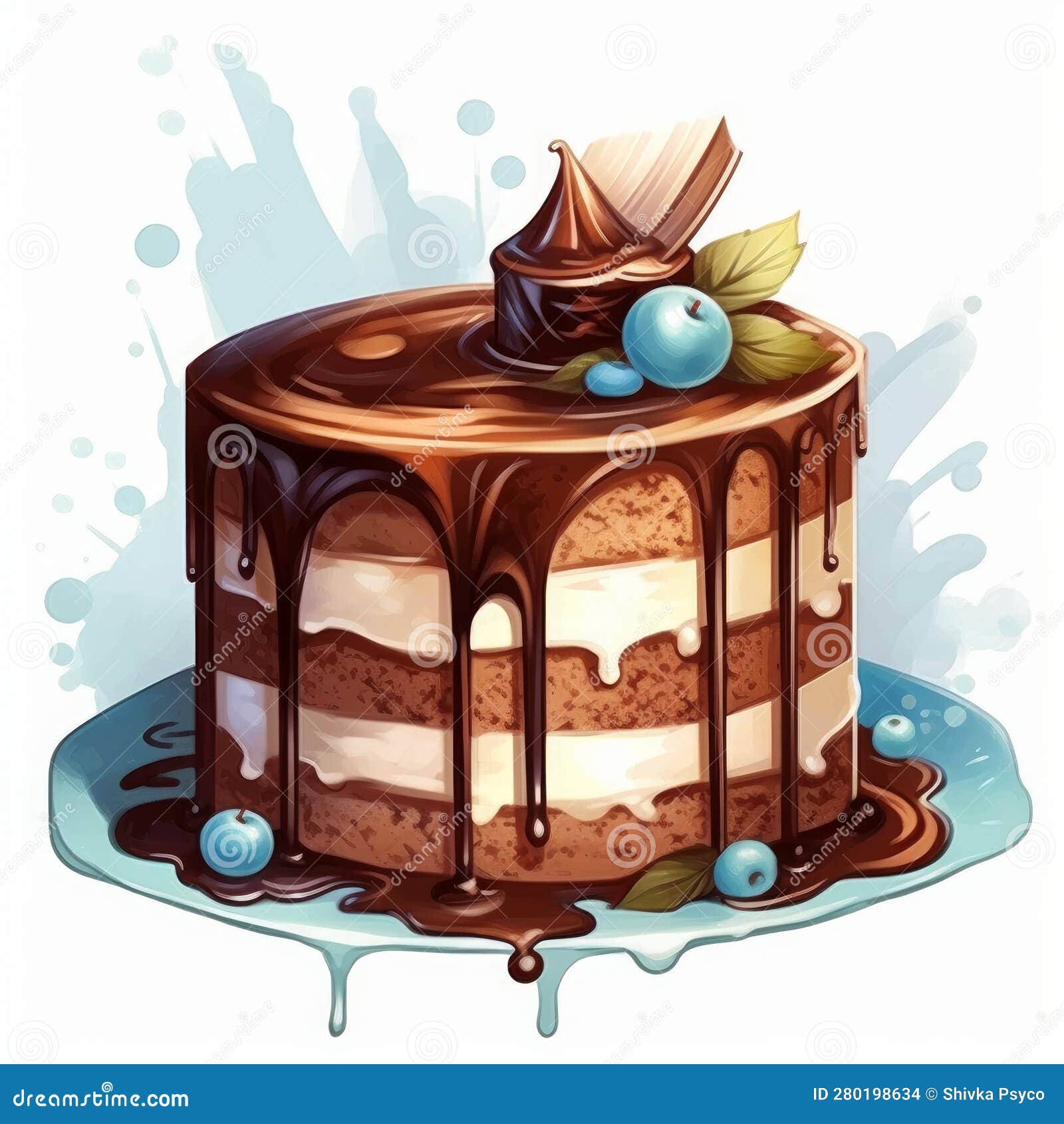 Chocolate Cake Dribble Ripe Cake with Blueberry Generative AI Stock ...