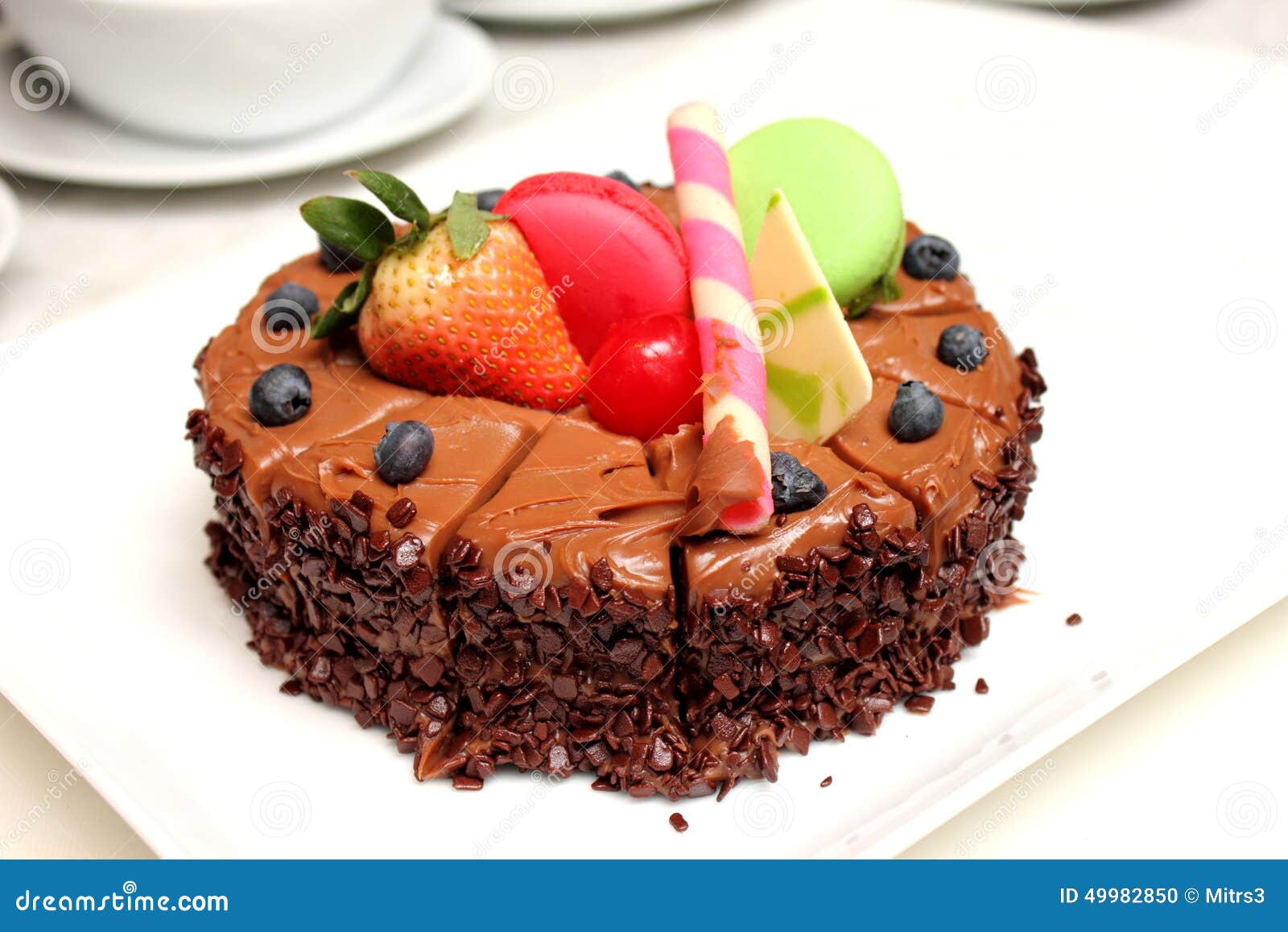 Chocolate Cake with Fresh Fruit Decoration. Stock Photo - Image of ...