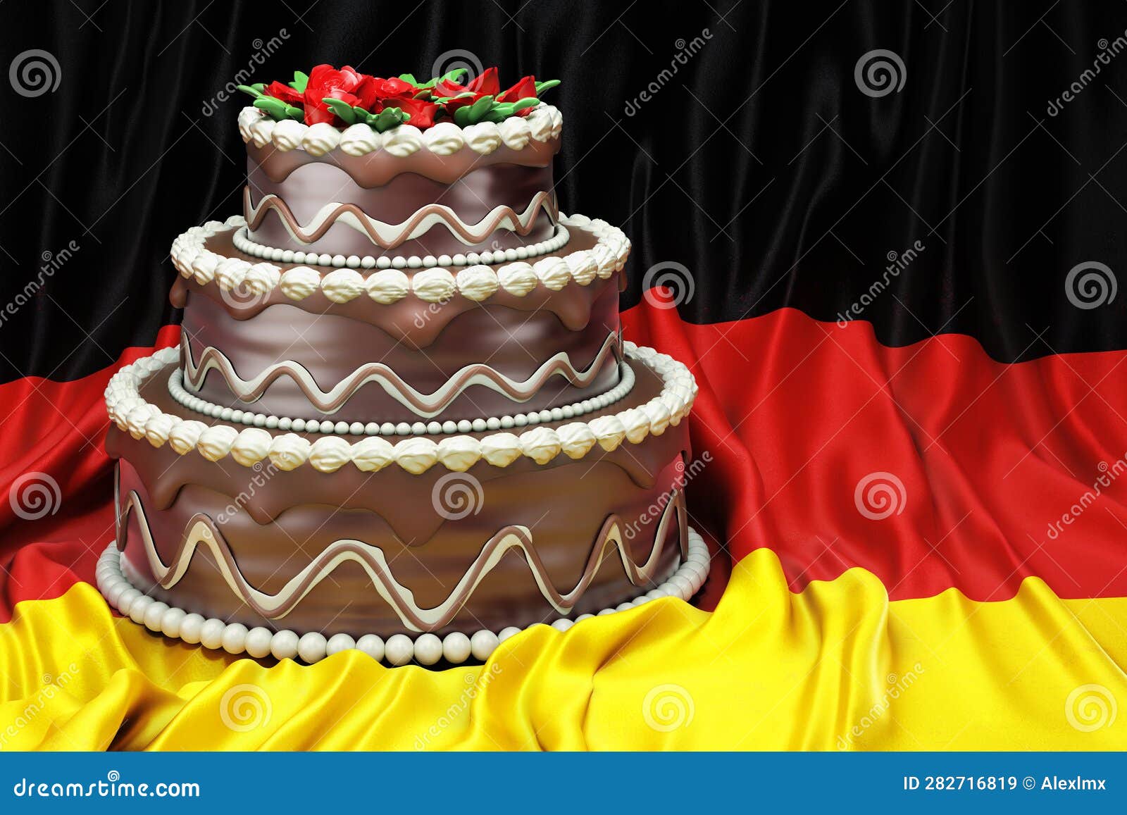Chocolate Cake on the German Flag Background, 3D Rendering Stock ...