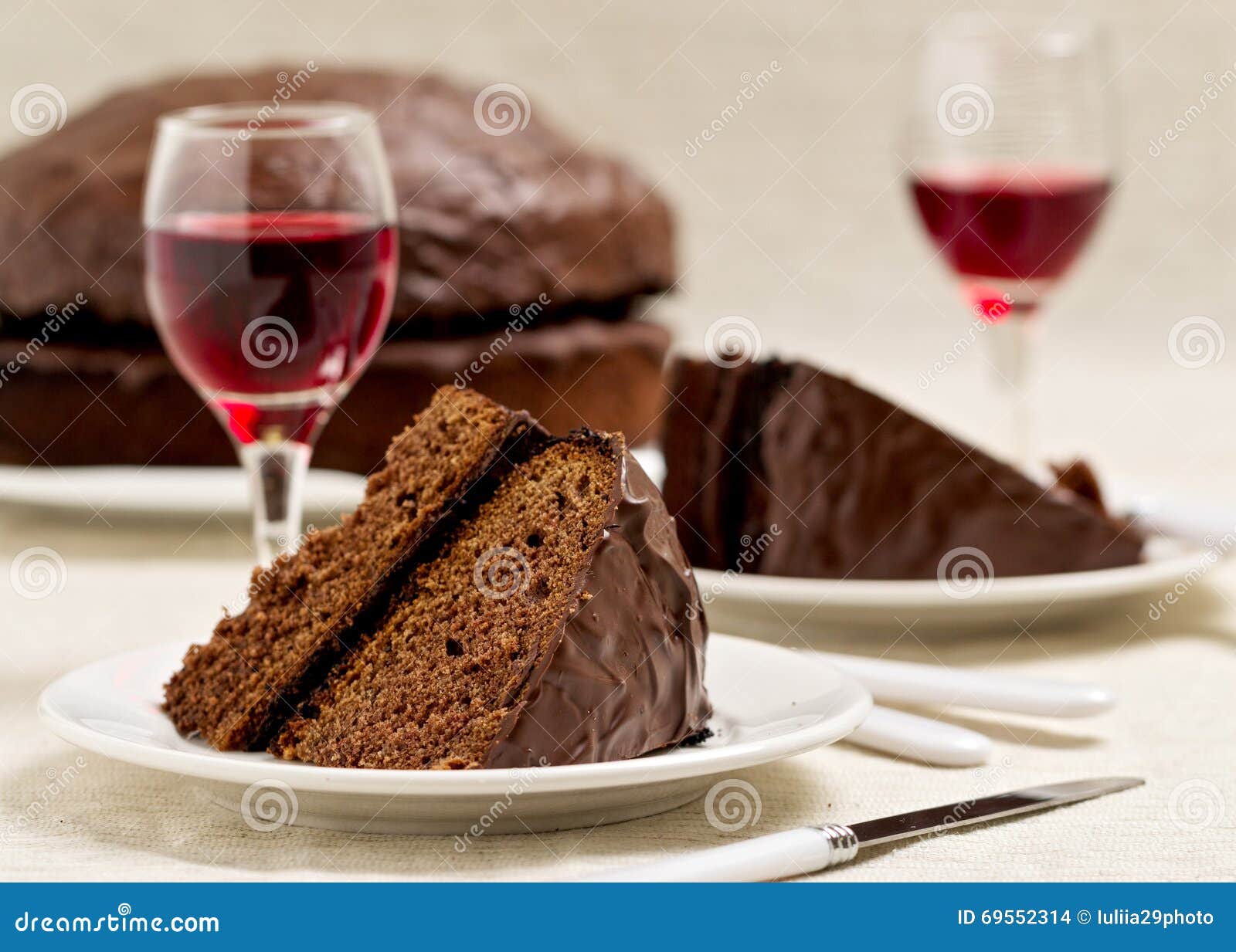 Chocolate Cake and Glasses of Wine. Stock Photo - Image of coffee ...