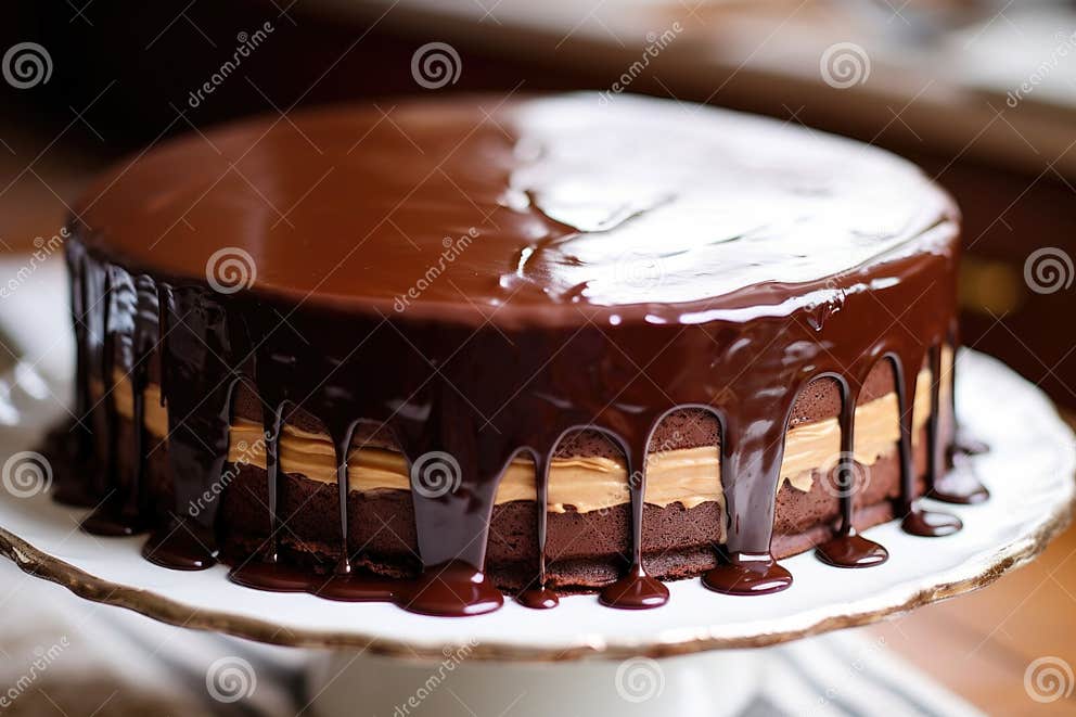Chocolate Cake with a Glossy Ganache Layer Stock Image - Image of ...