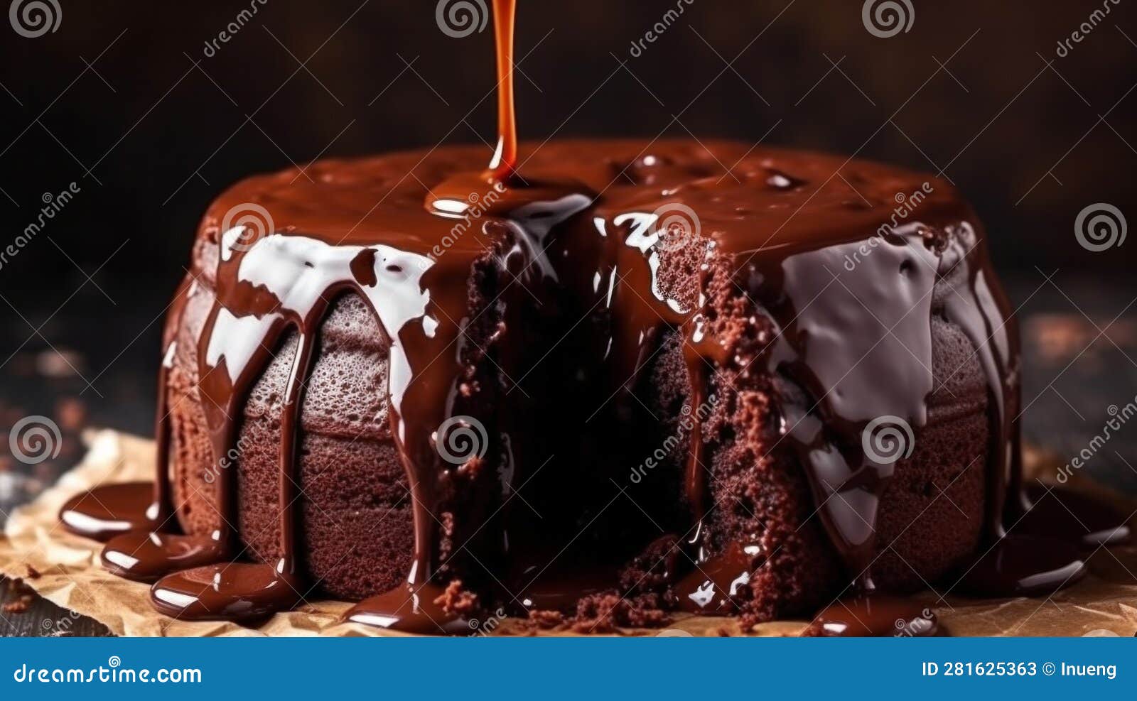 Chocolate Cake with Melted Chocolate Pouring from Top. Generative AI ...