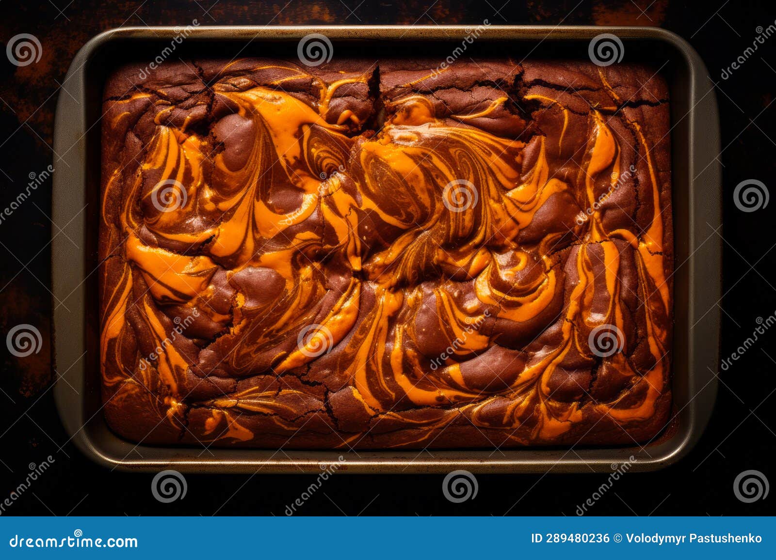Chocolate Cake with Orange Icing in Pan on Table. Generative AI Stock ...