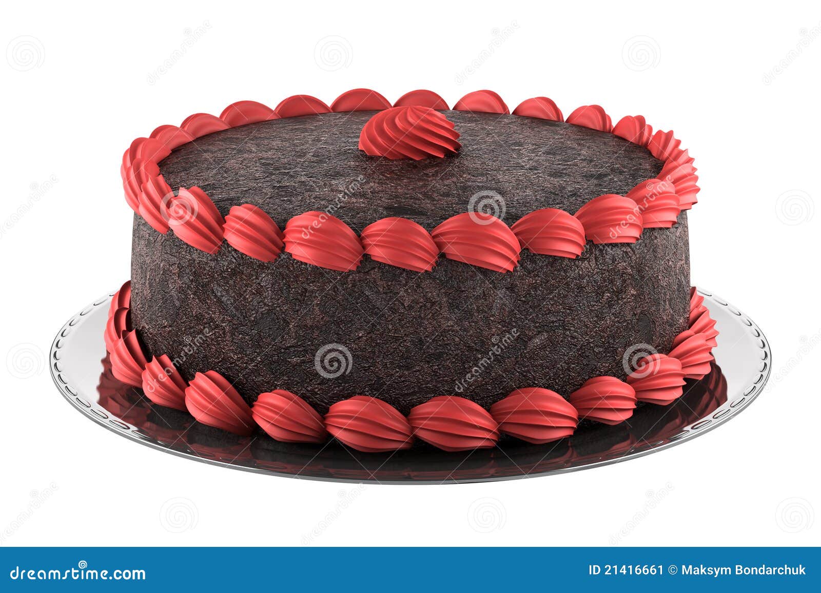Chocolate Cake with Pink Cream Isolated on White Stock Illustration ...