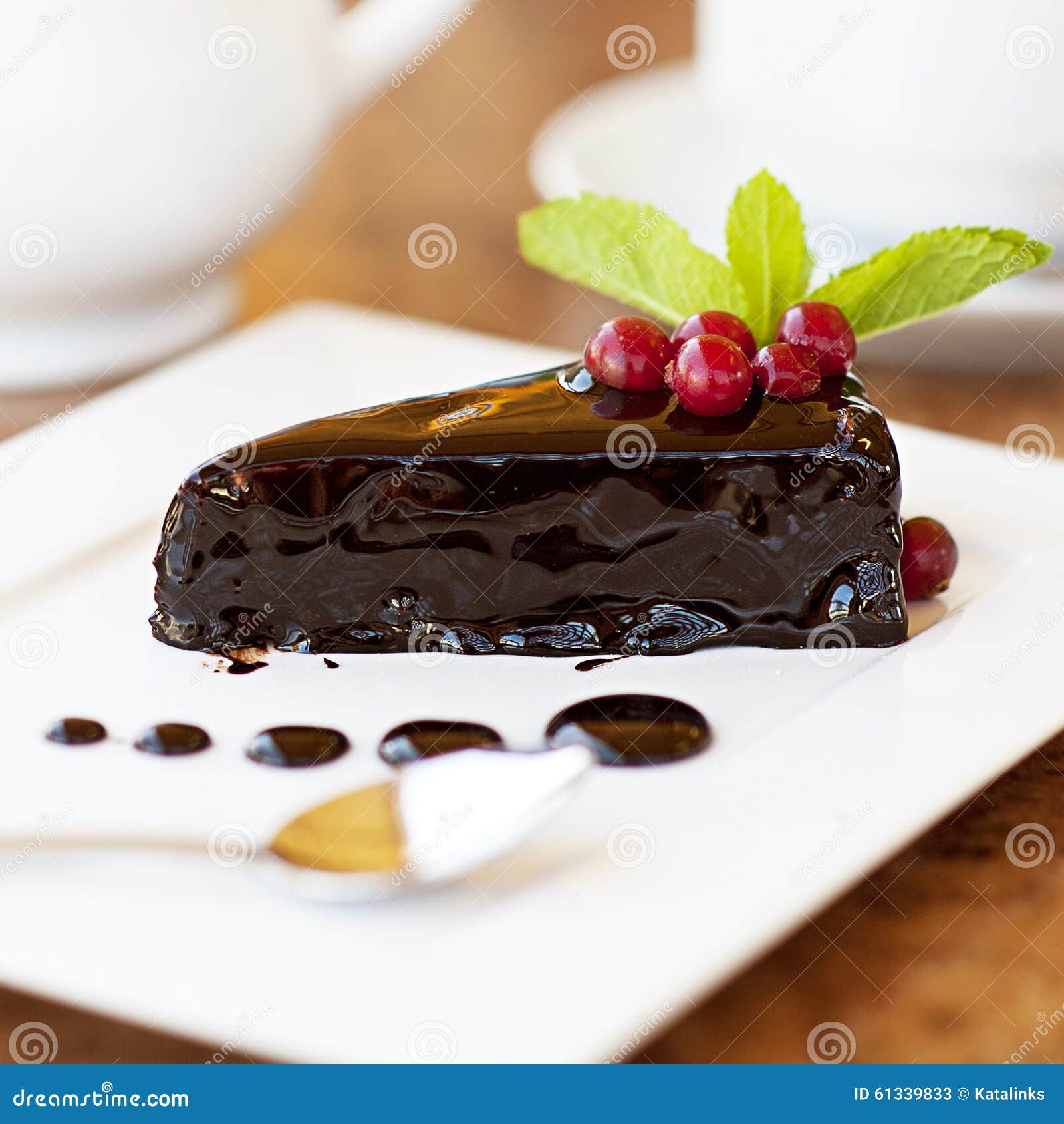 Chocolate Cake on a Plate. Dessert Stock Image - Image of plate, mint ...