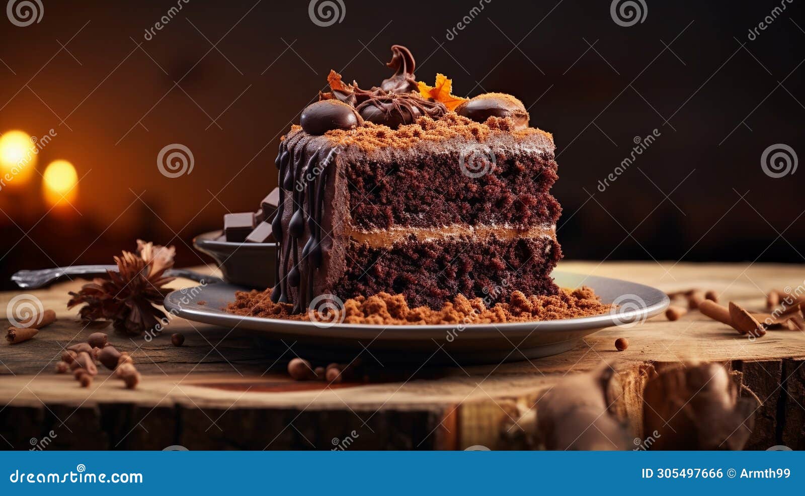 Chocolate Cake on a Plate and Wooden Podium Stock Illustration ...