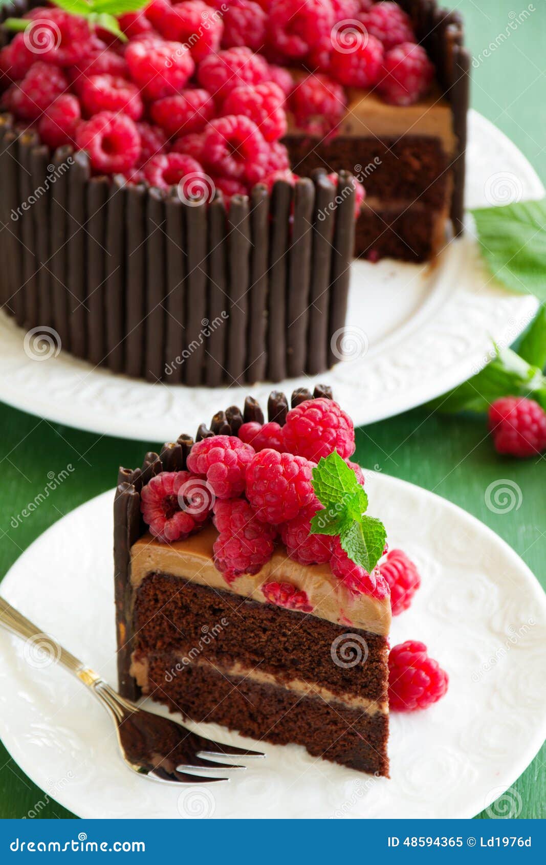Chocolate Cake with Raspberries Stock Image - Image of cake, mint: 48594365