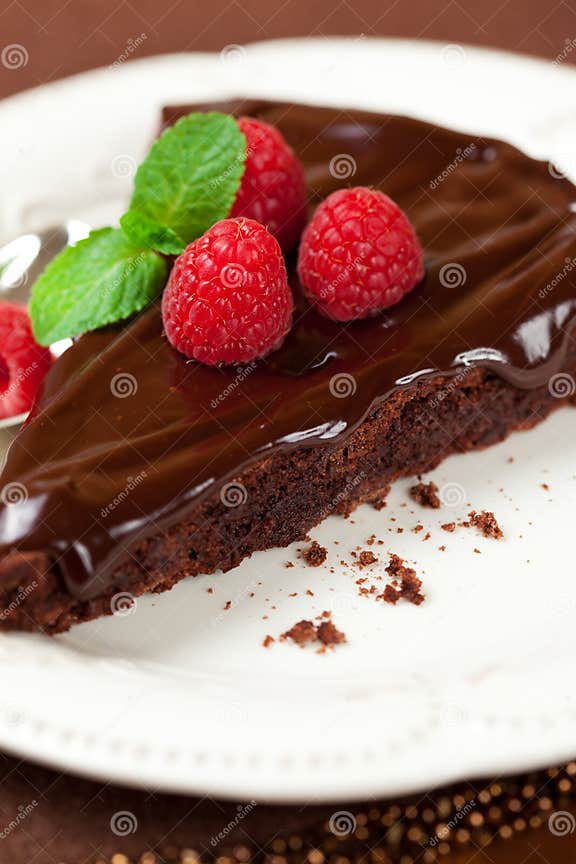 Chocolate Cake with Raspberry Stock Photo - Image of handmade, mint ...