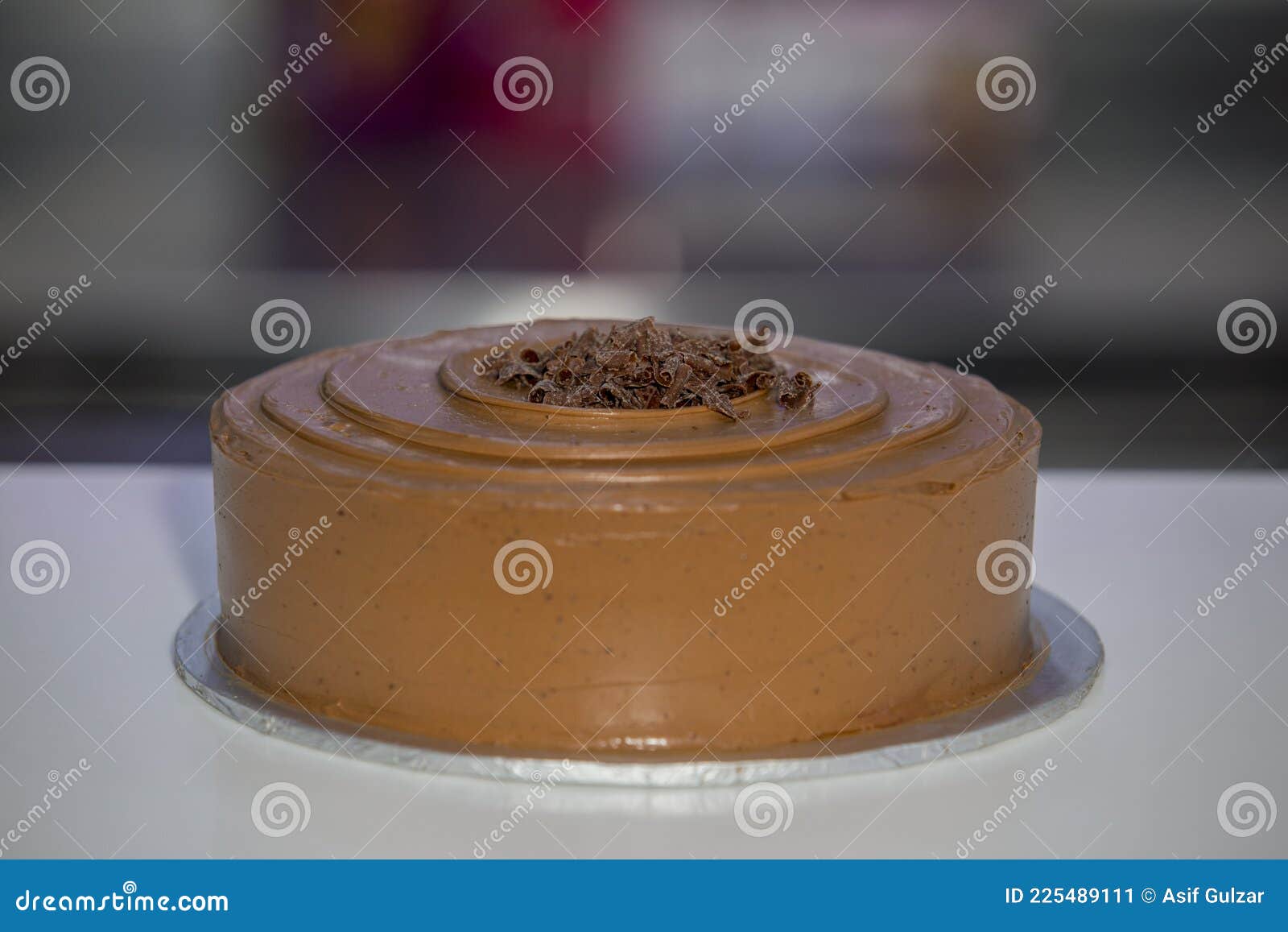 Chocolate Cake on Sliver Plate. Over White Table Stock Image - Image of ...