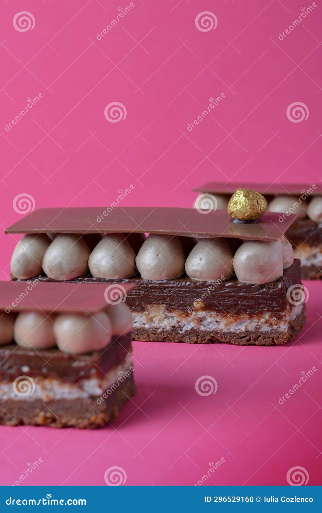 Chocolate Cake, Slice of Chocolate Pastry Cake on Pink Background Stock ...