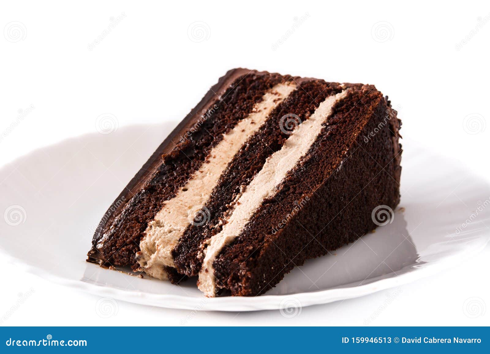 Chocolate Cake Slice on White Plate Isolated Stock Image - Image of ...