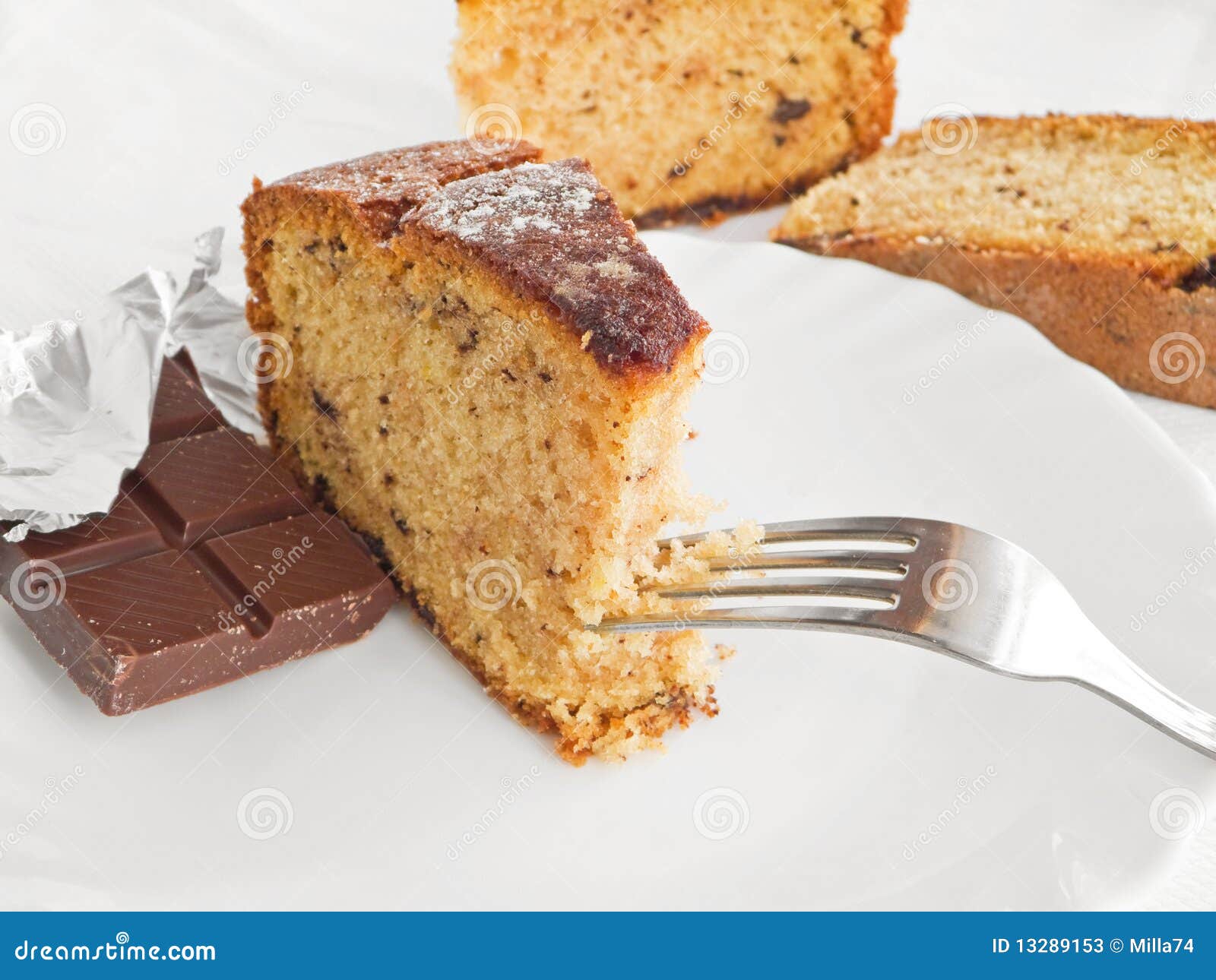 Chocolate Cake Slices at Breakfast on White Dish. Stock Image - Image ...