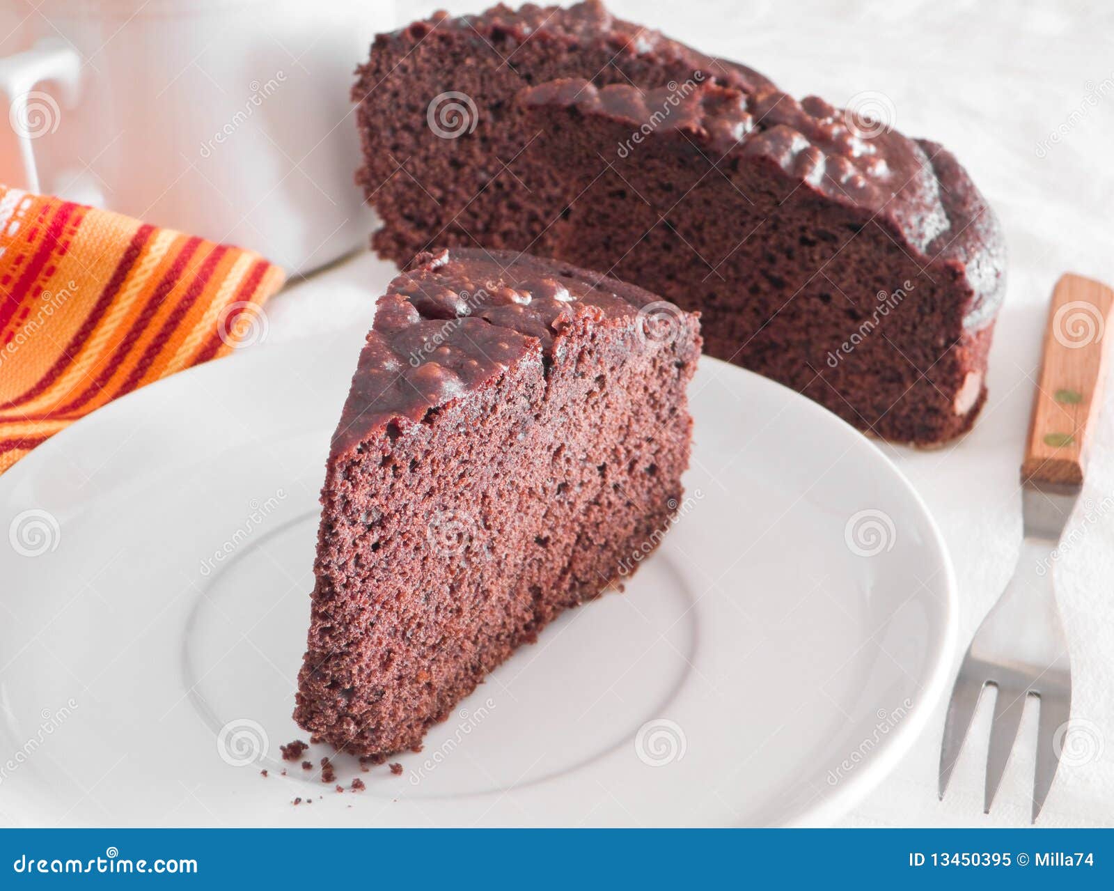 Chocolate Cake Slices on White Dish at Breakfast. Stock Image - Image ...