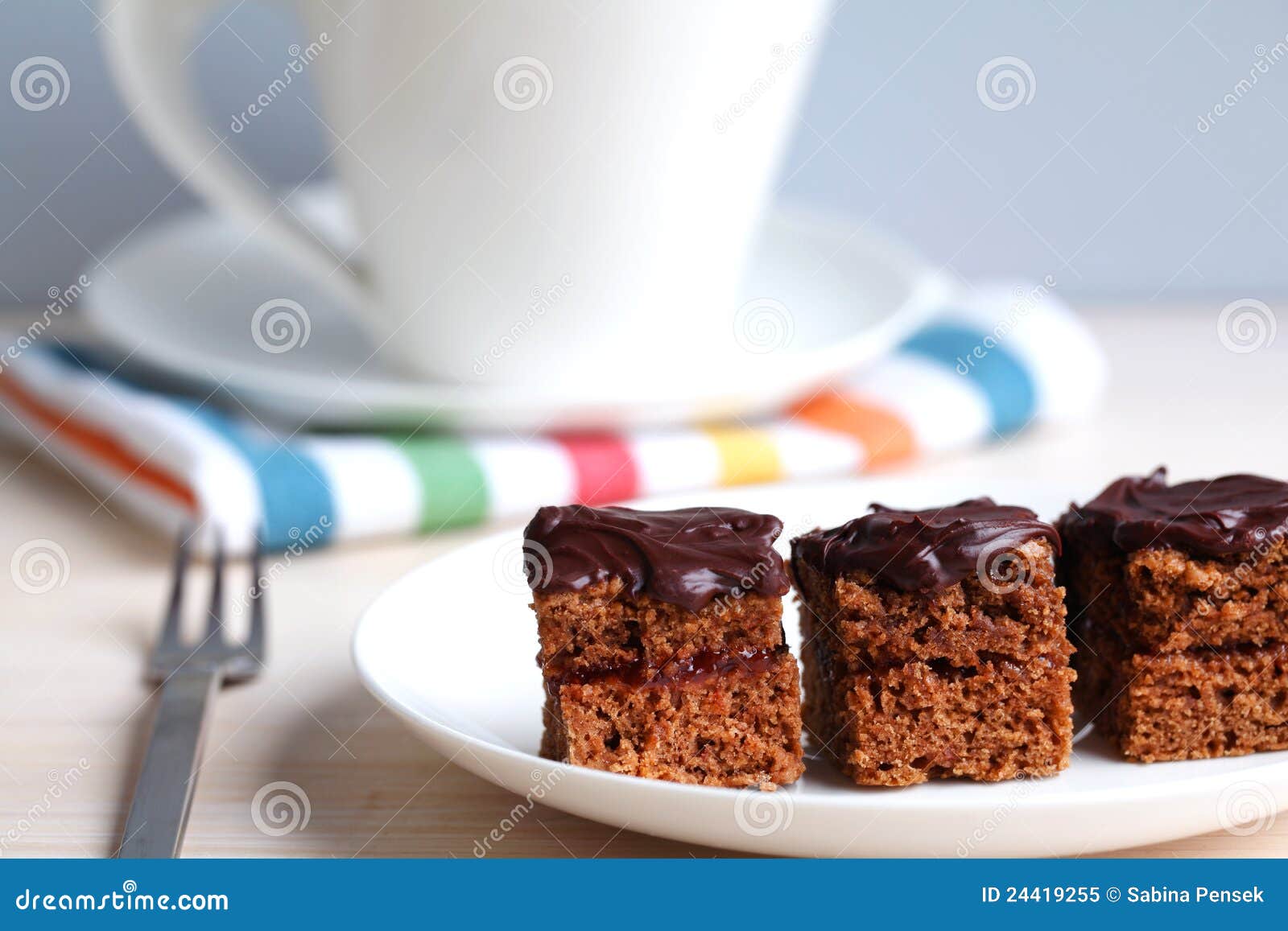 Chocolate Cake Squares with Jam, Teatime Stock Image - Image of cake ...