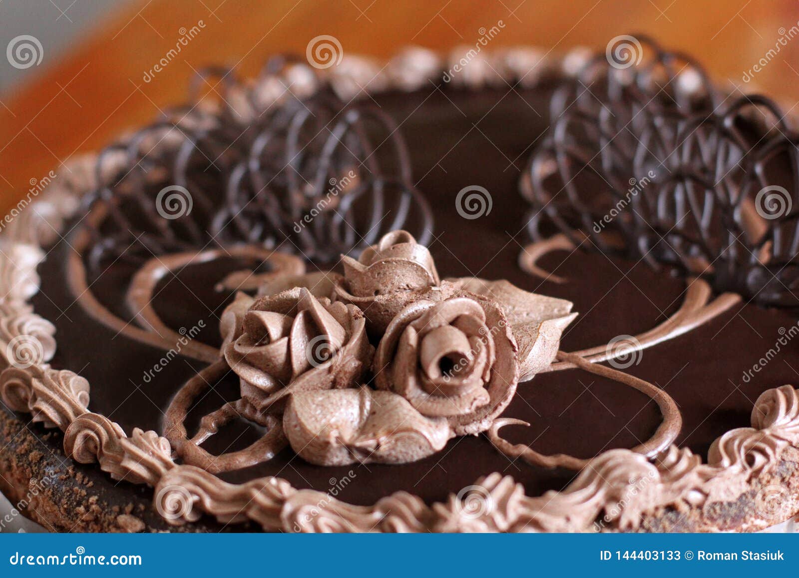 Chocolate Cake on the Table Stock Image - Image of closeup, layer ...
