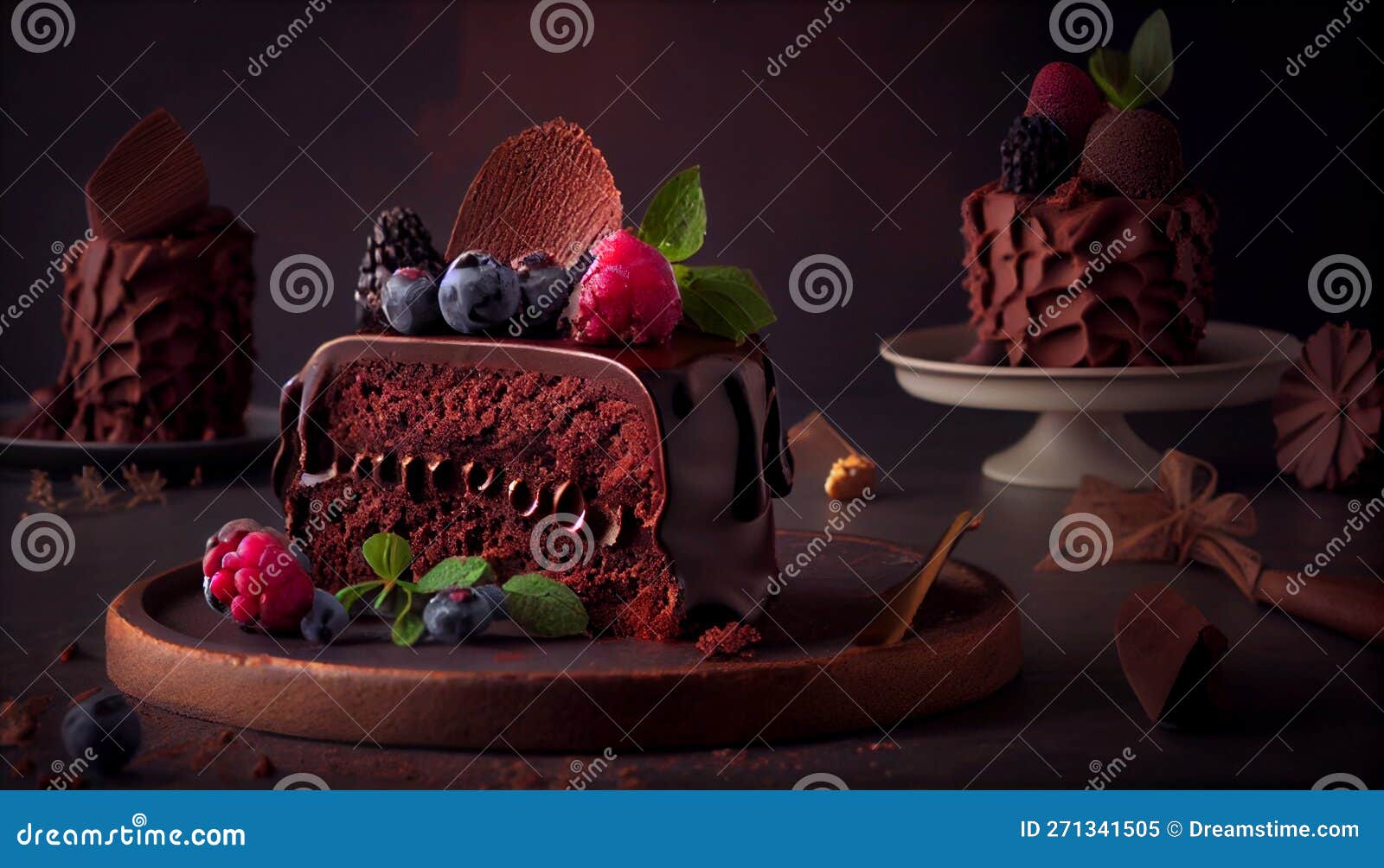 Chocolate Cake on the Table, Holiday Treat Stock Illustration ...