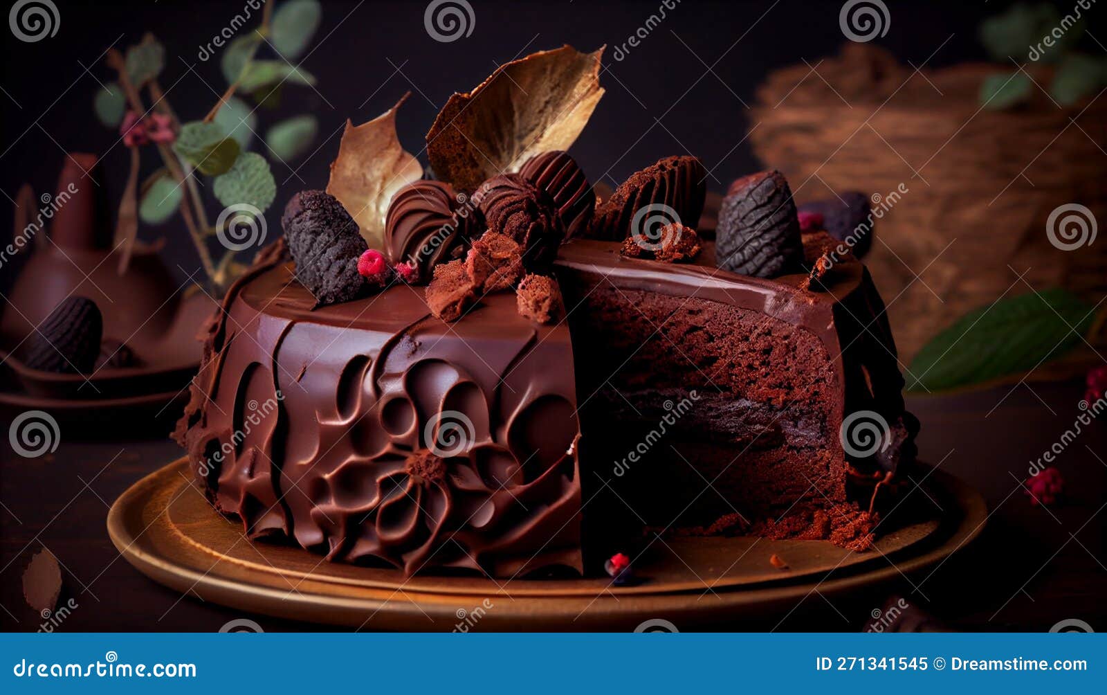Chocolate Cake on the Table, Holiday Treat Stock Illustration ...