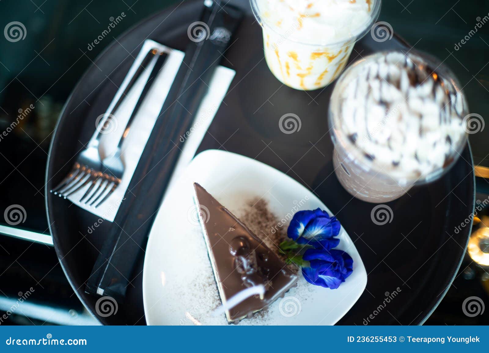 Chocolate Cakes and Drinks in a Delicious Cafe Stock Image - Image of ...