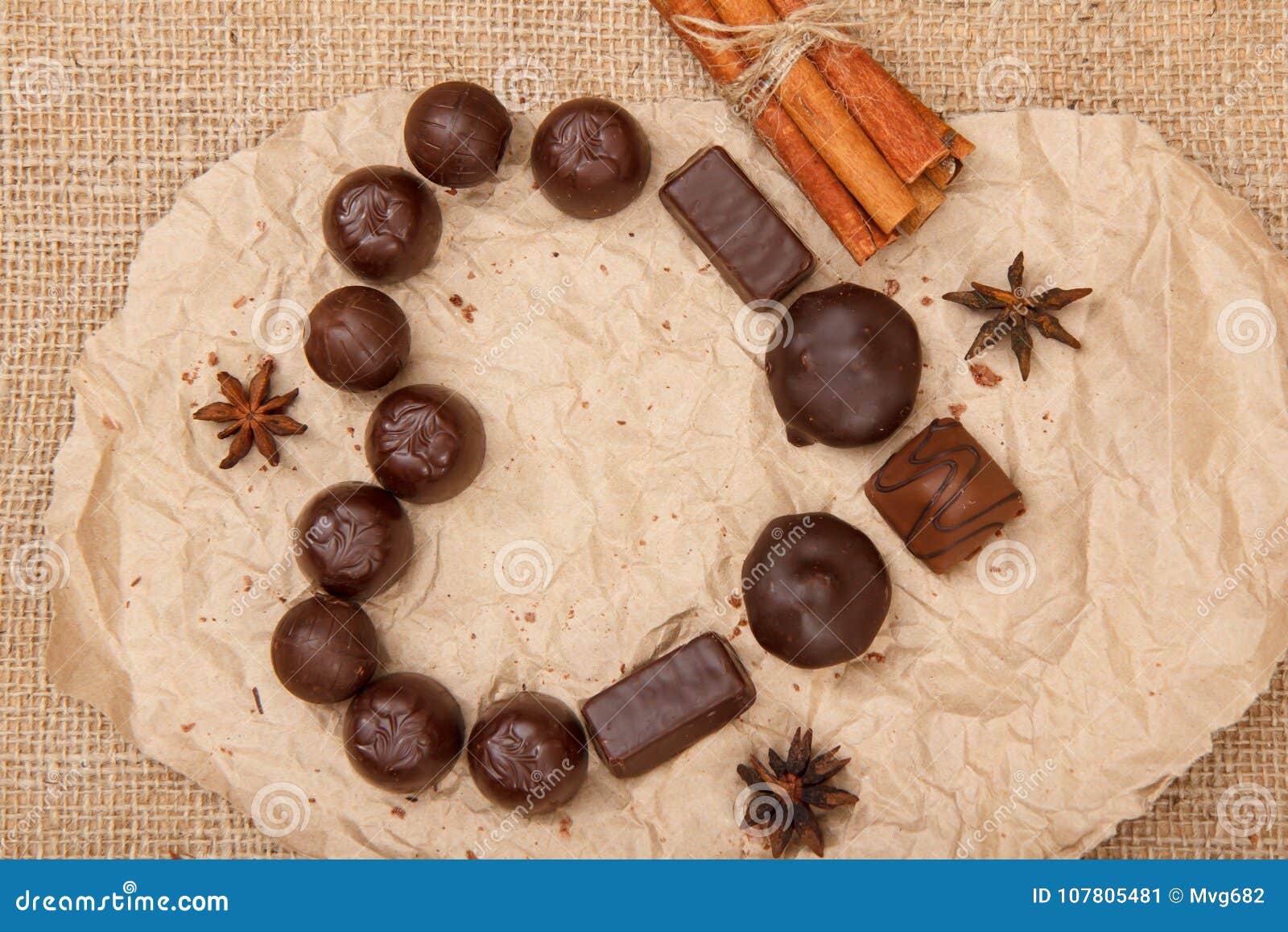 Chocolate Candies Rectangular and Round Shape Put on Pack Paper Stock ...