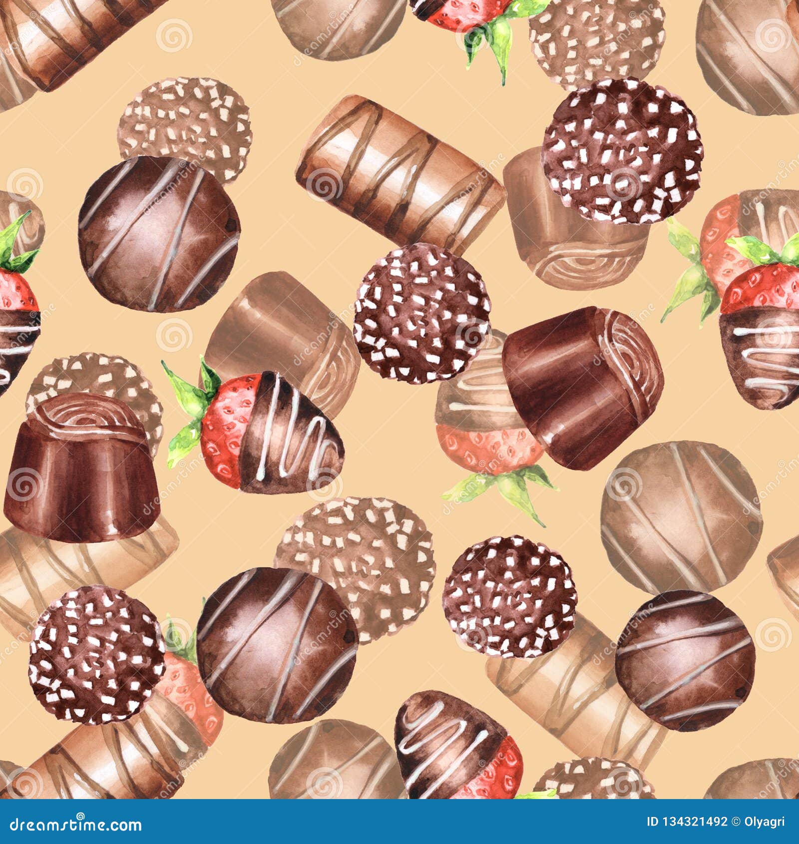 Chocolate Candies, Watercolor Seamless Pattern. Hand Drawn Sweet Stock ... Chocolate Candies, Watercolor Seamless Pattern. Hand Drawn Sweet Stock ...