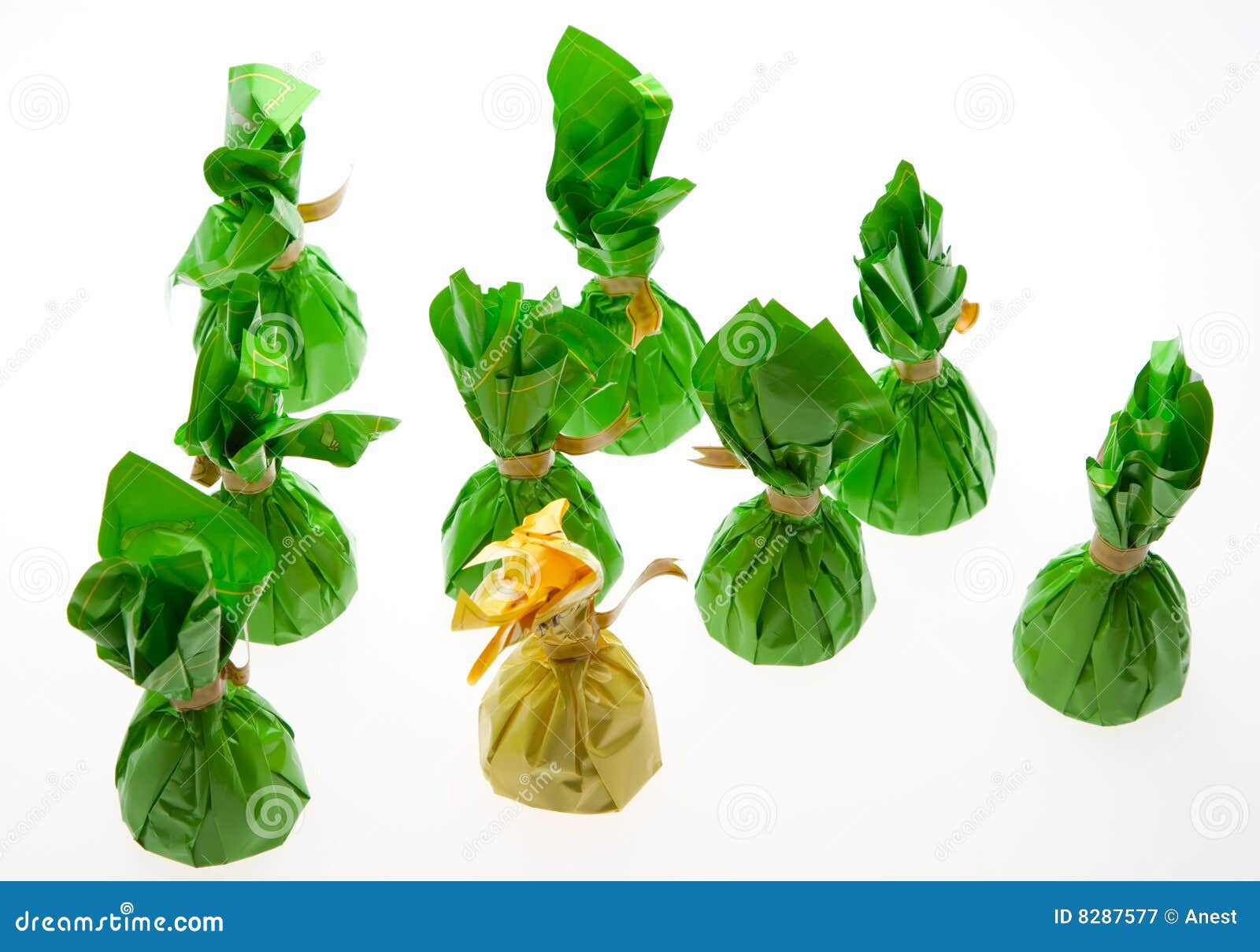 Chocolate Candies Wrapped in Green and Yellow Stock Image - Image of ...
