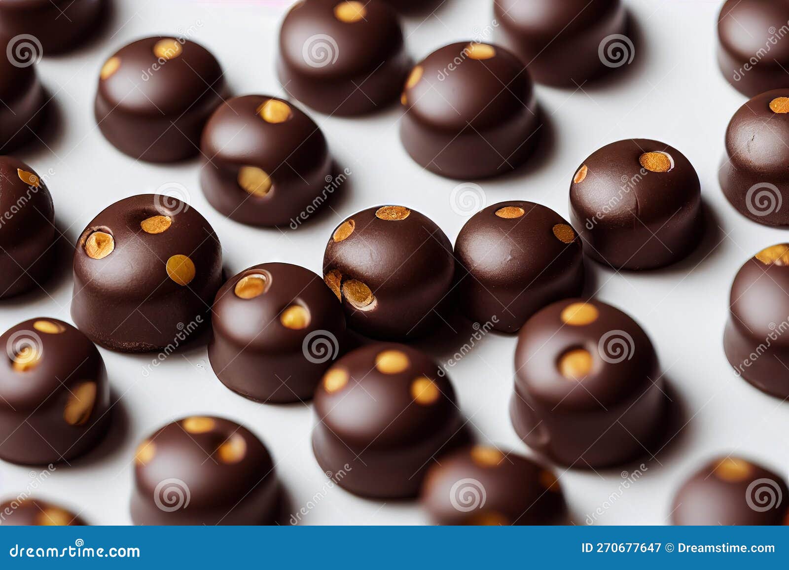 Chocolate Candies with Yellow Dots on White Background. Stock ...