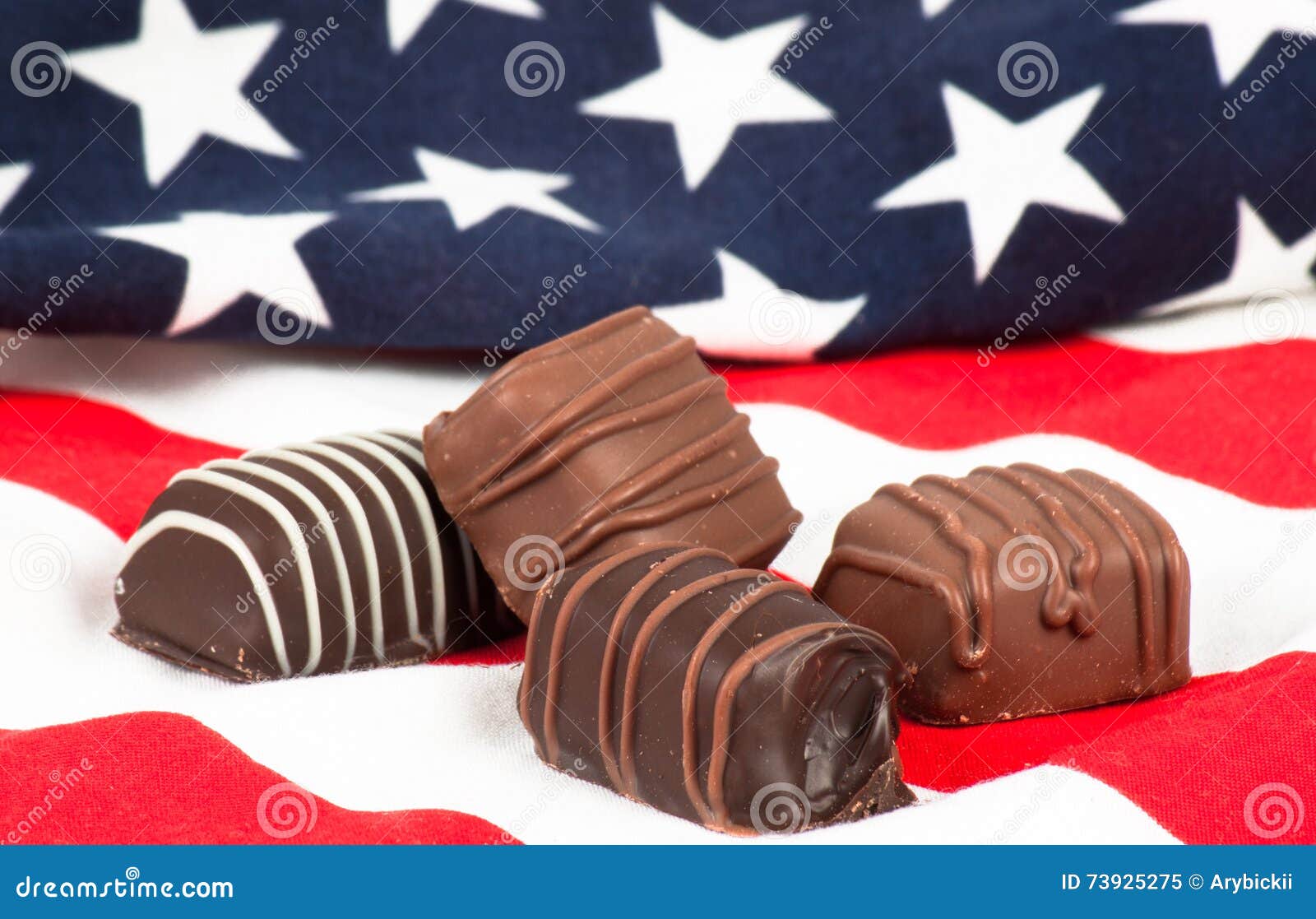 Chocolate Candy on American Flag Stock Image - Image of overhead, milk ...