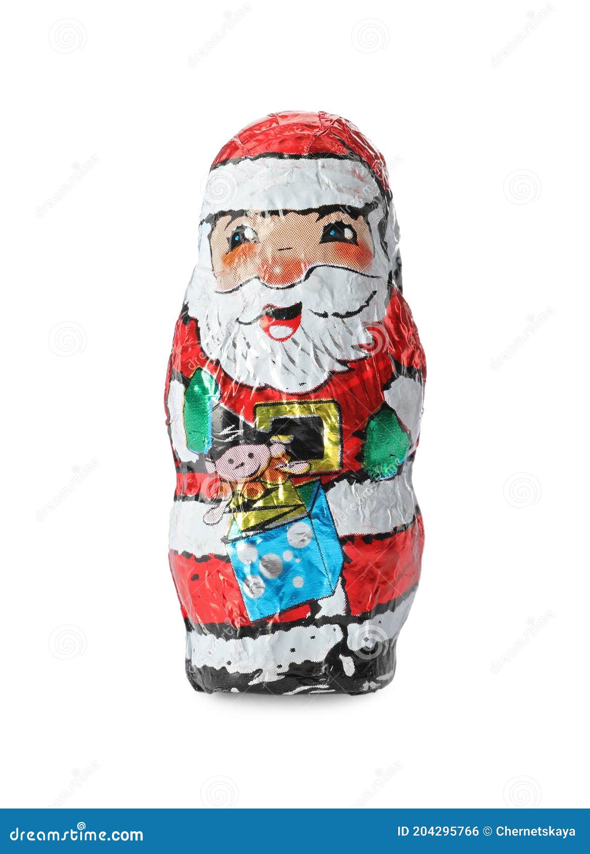 Chocolate Candy in Foil Wrapper with Santa Claus Image Isolated on ...