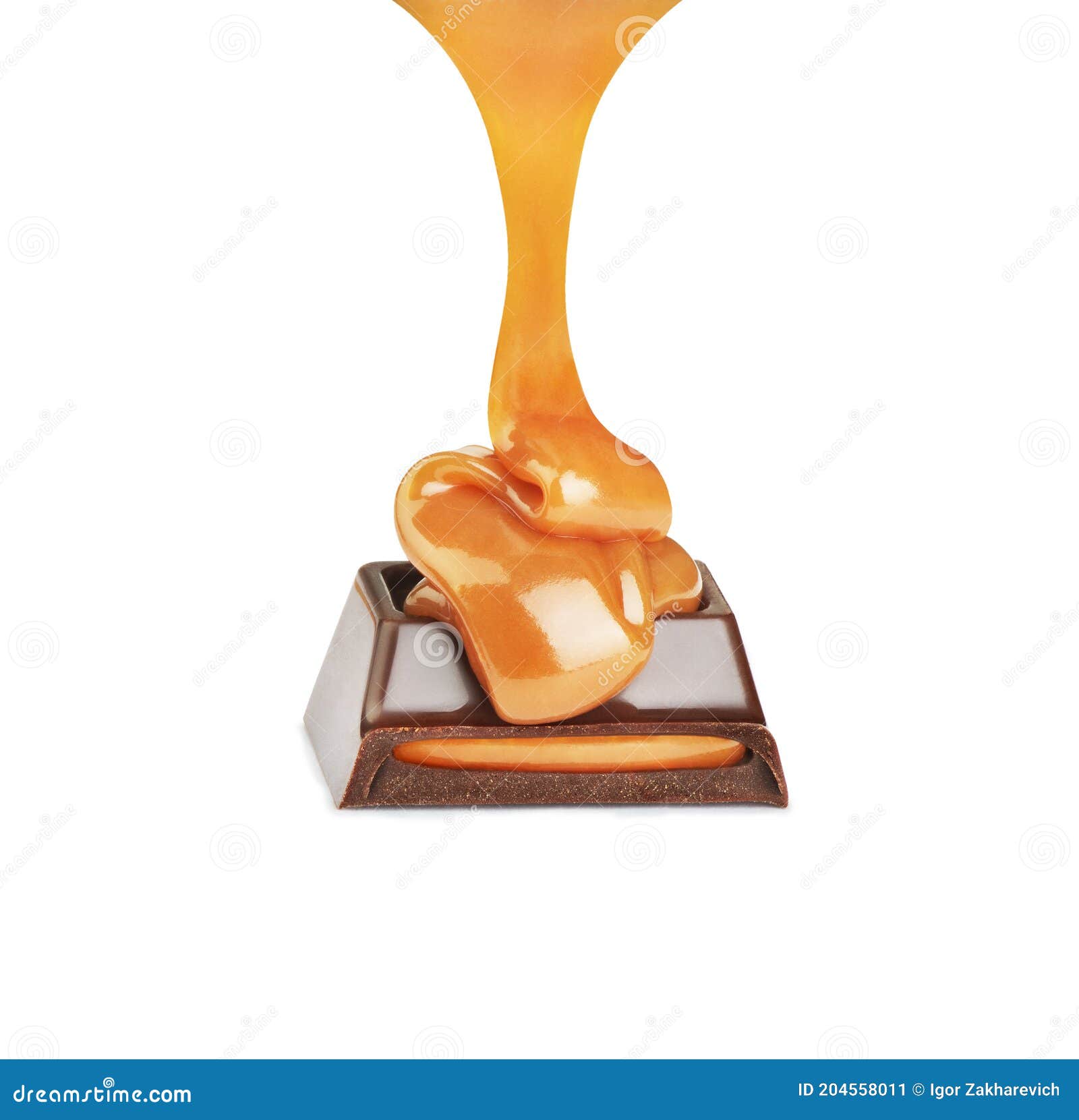 Chocolate Candy Poured with Caramel on a White Background Stock Image ...