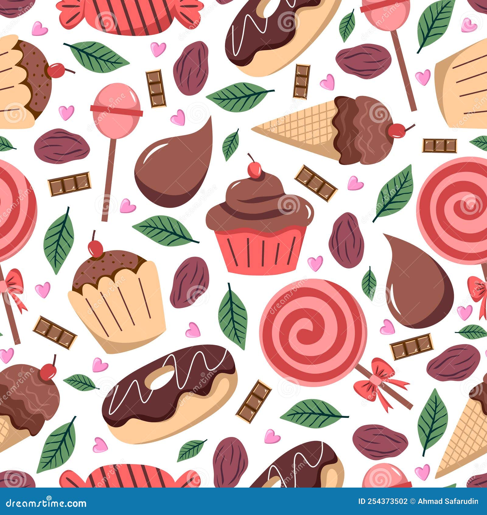Chocolate and Candy Seamless Pattern Isolated on White Background Stock ...
