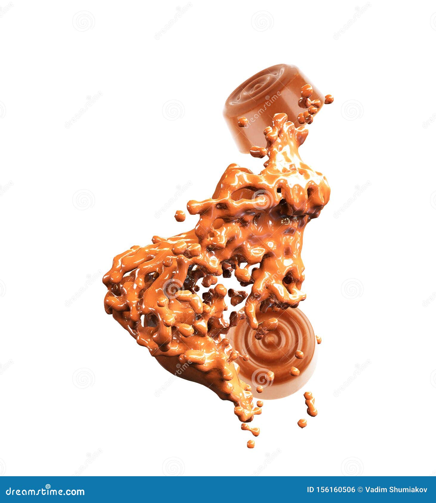 Chocolate Candy, Split in Half, with Chocolate and Dairy Flow, Isolated ...