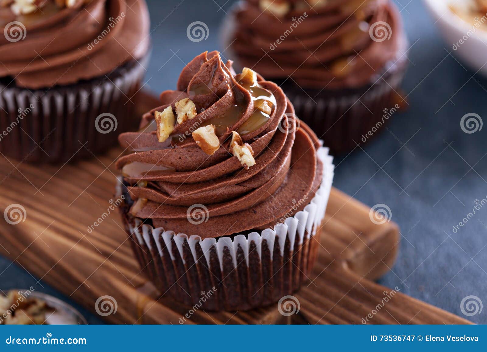 Chocolate Caramel Cupcake with Nuts Stock Image - Image of caramel ...