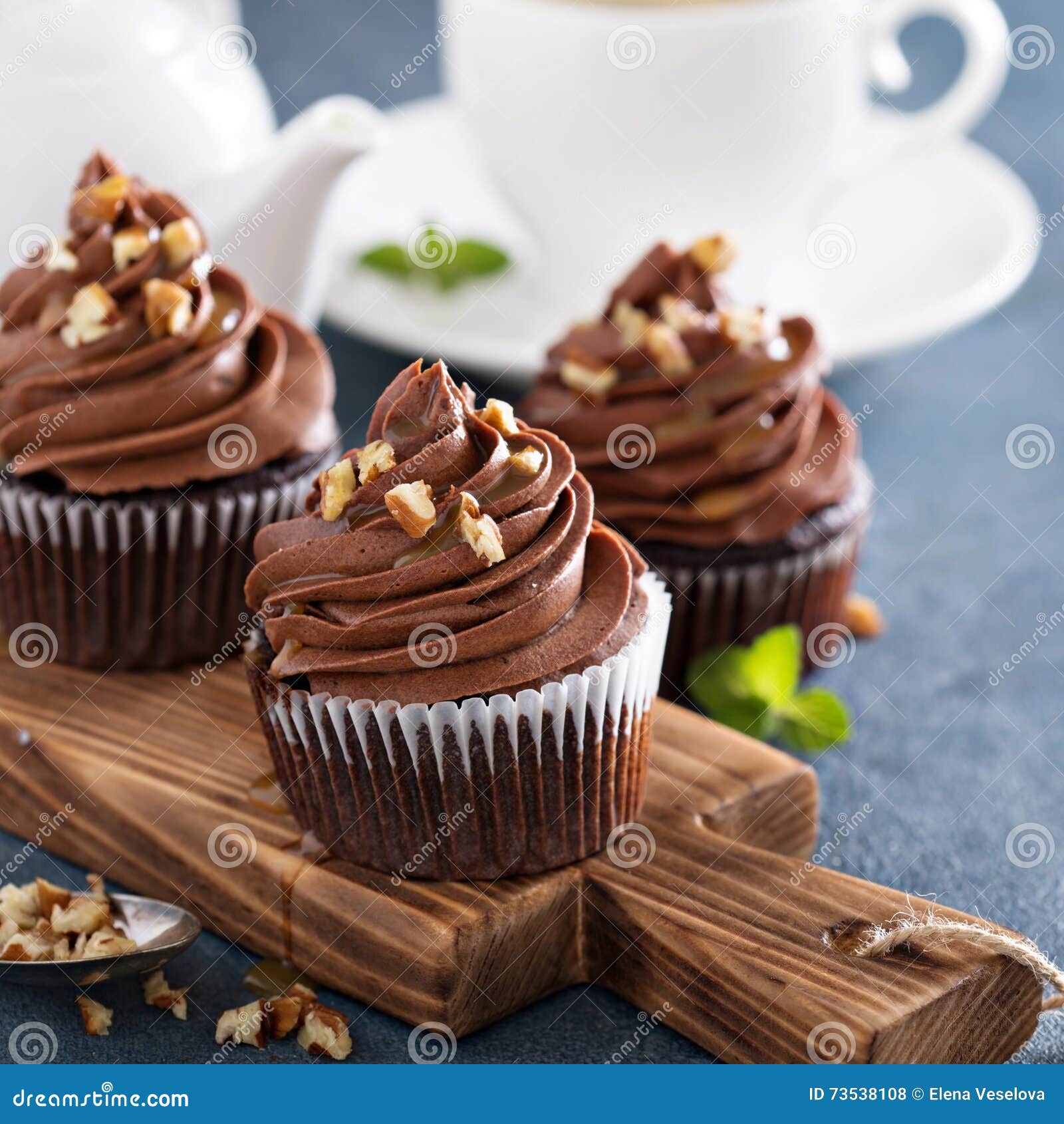 Chocolate Caramel Cupcake with Nuts Stock Photo - Image of decoration ...