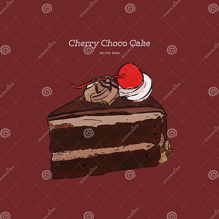 Chocolate Cherry Cake, Hand Draw Vector Stock Vector - Illustration of ...