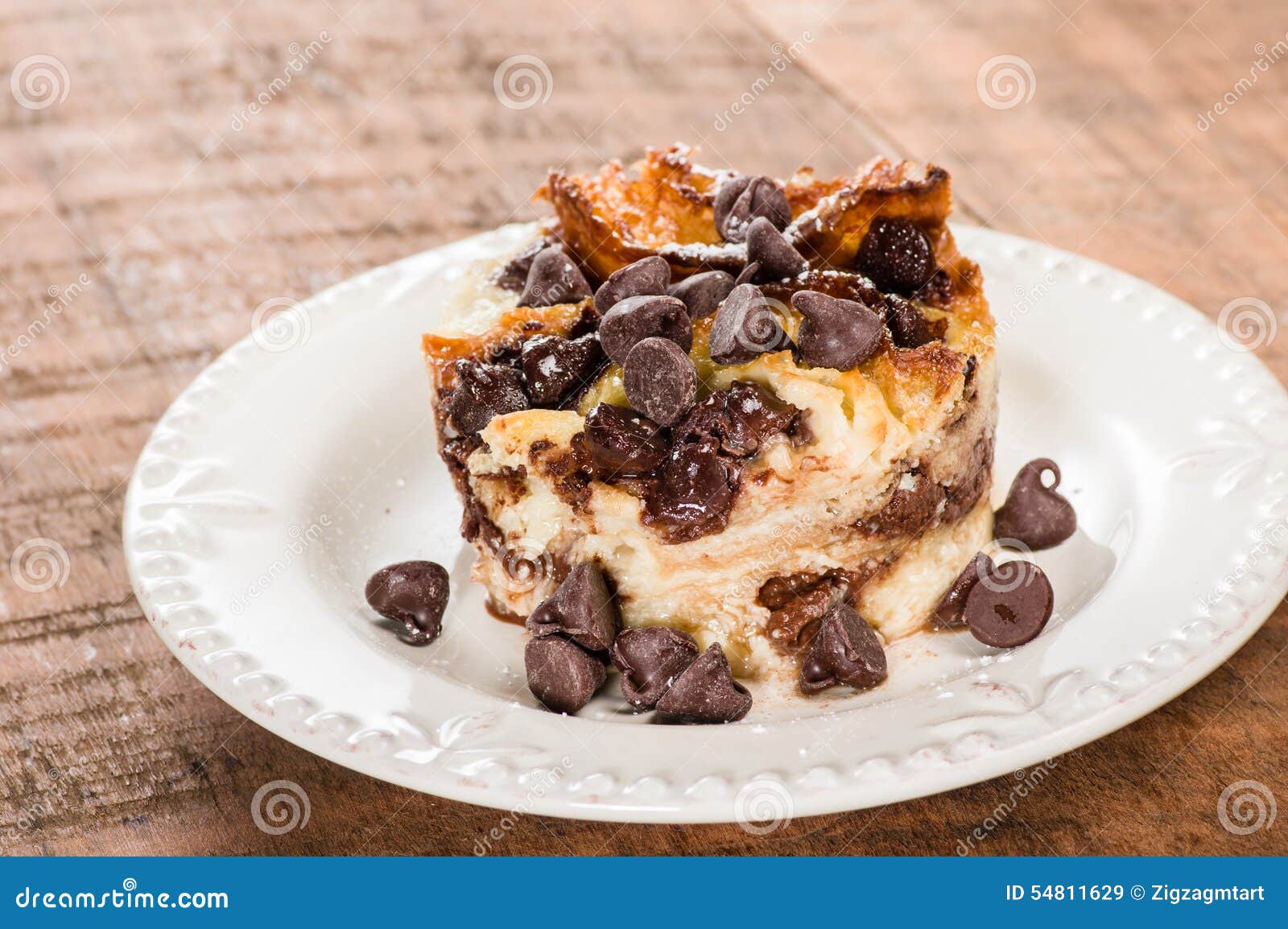 Chocolate Chip Bread Pudding on Plate Stock Image - Image of ingredient ...